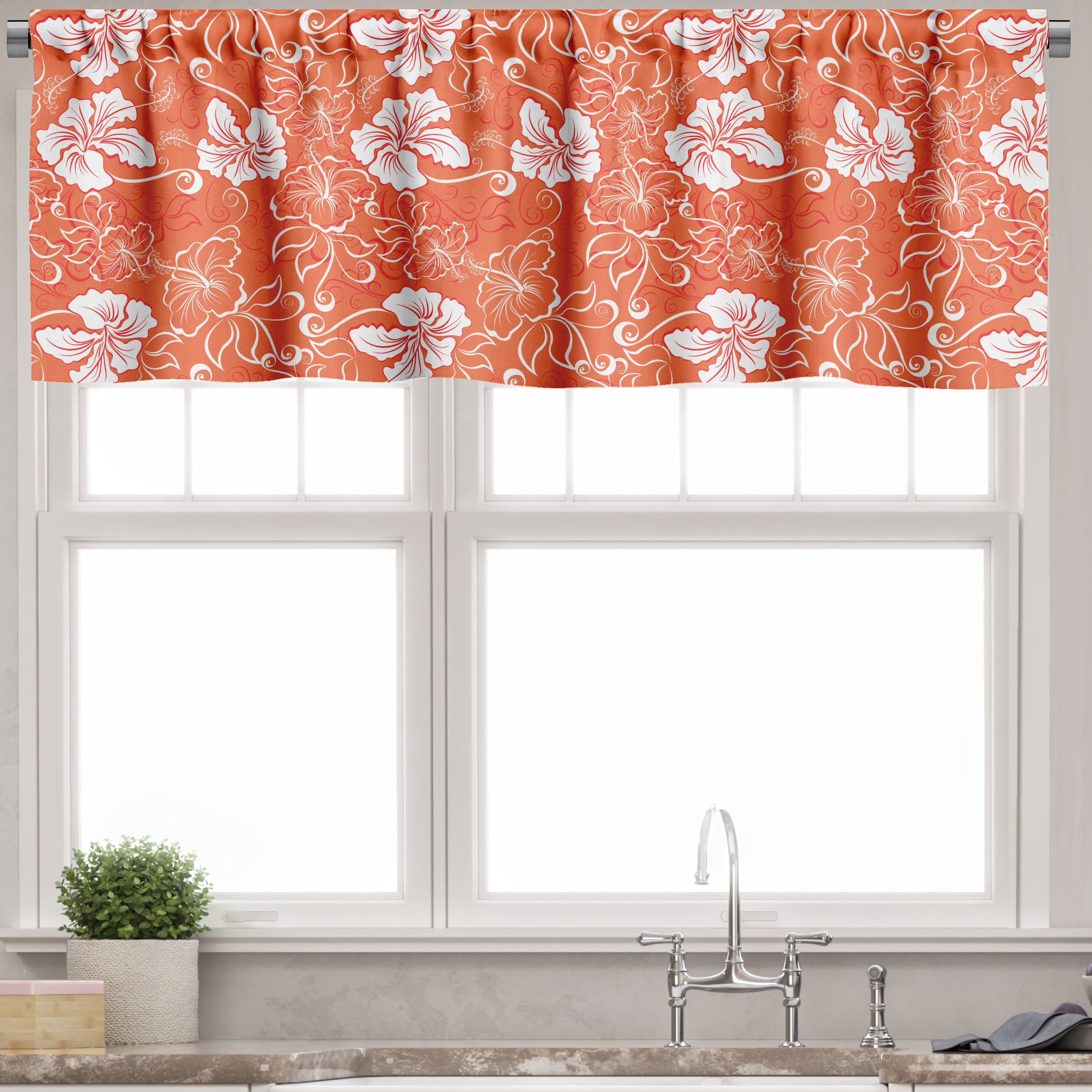 Ambesonne Orange Valance Pack of 2, Hawaiian Summer Hibiscus, 42"X12 ...