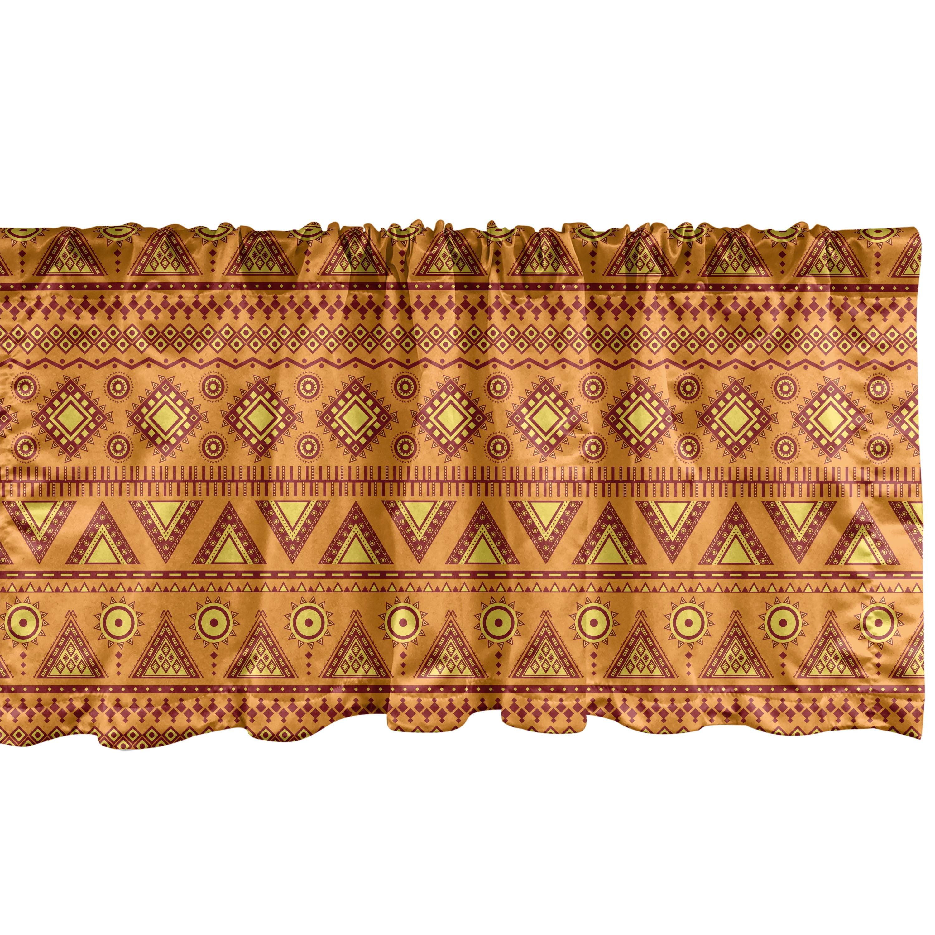Ambesonne Orange Window Valance, Aztec Sun Geometric Borders, 42" x 18 ...