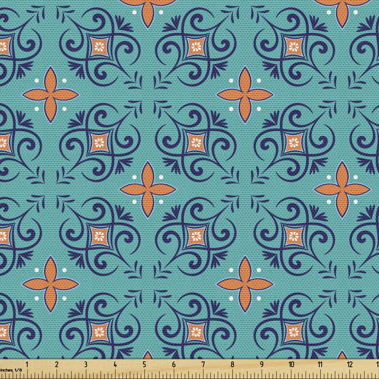 Ambesonne Orange and Turquoise Fabric by the Yard Upholstery, Motifs ...