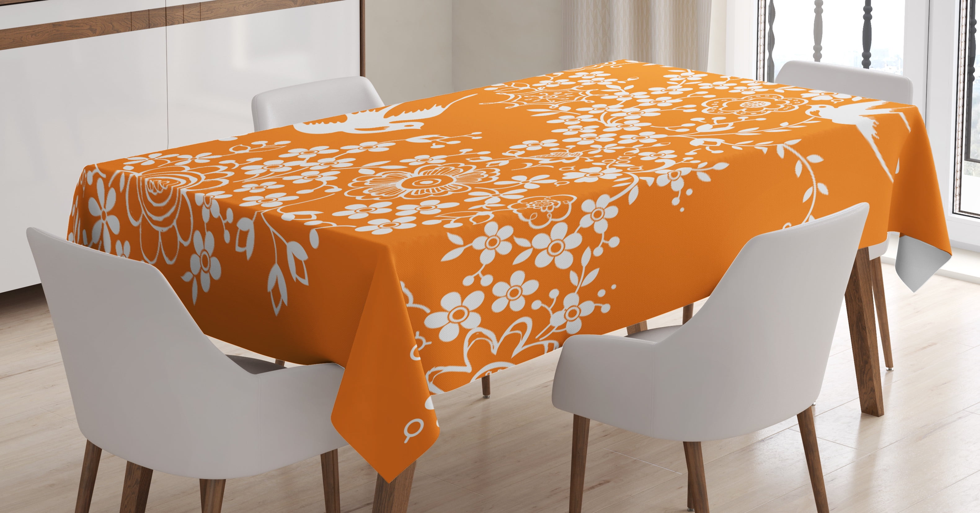 Ambesonne Orange and White Tablecloth Rectangular Table Cover, Flowers ...