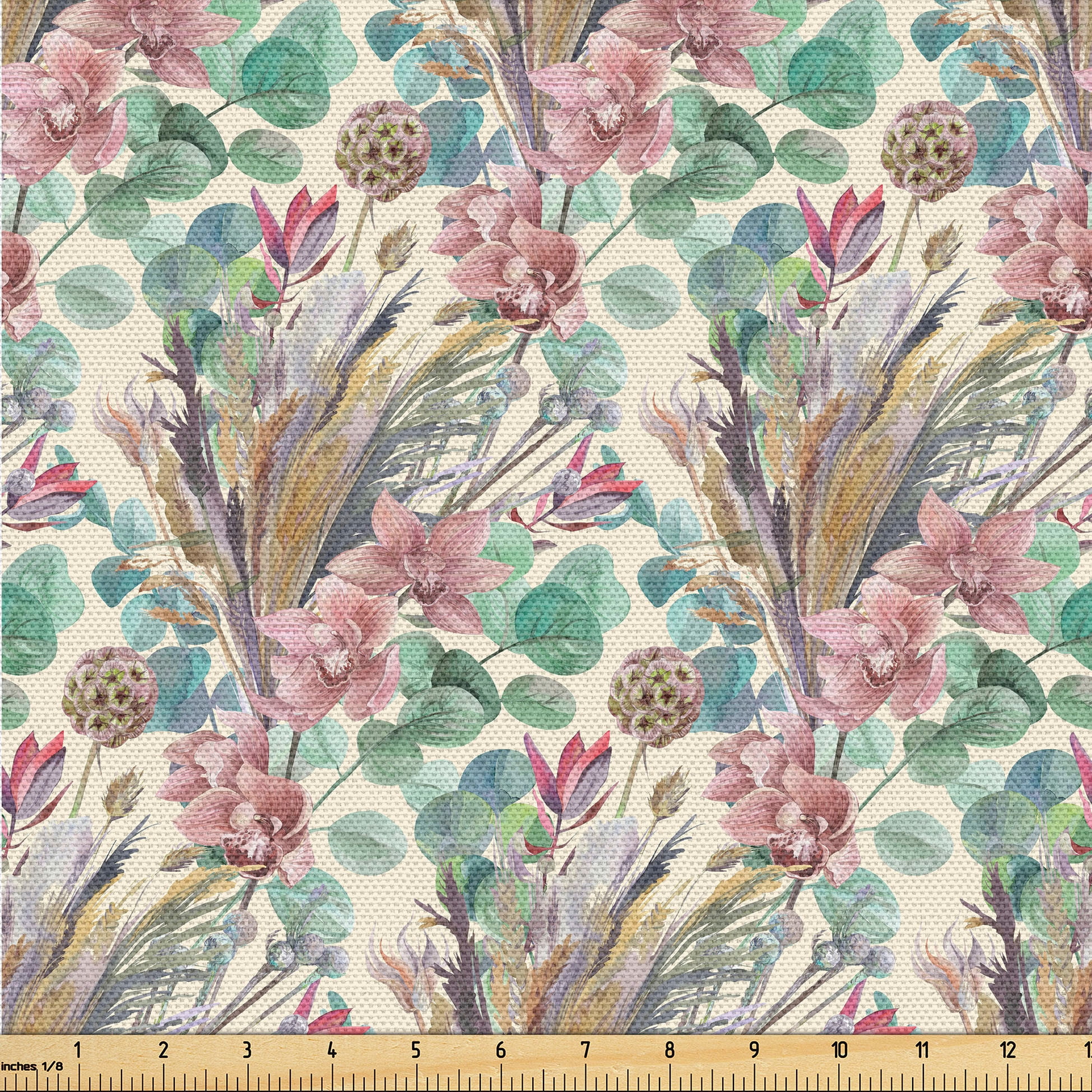 Ambesonne Orchid Artwork Fabric by the Yard Upholstery, Asian Leaves ...