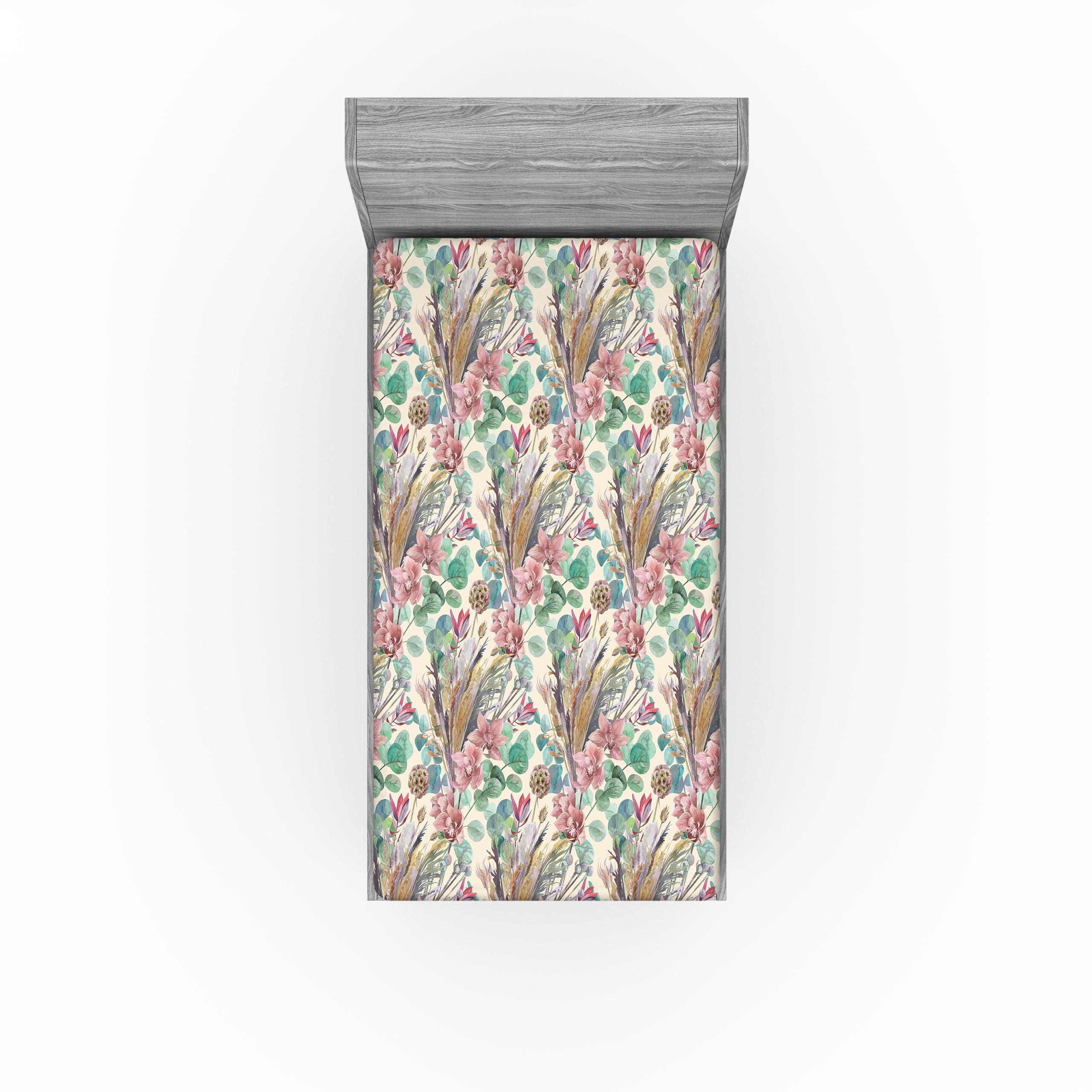 Ambesonne Orchid Artwork Fitted Sheet, Asian Leaves Pattern, Twin XL ...