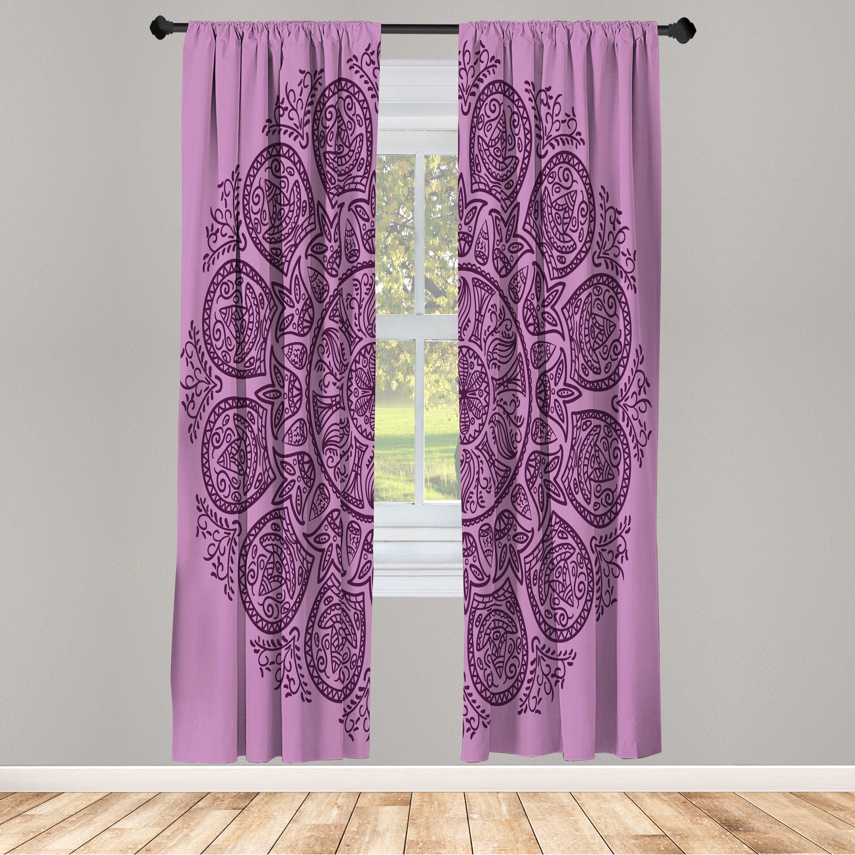Ambesonne Oriental Curtains, Abstract Round Mandala Art, Pair of 28"x95 ...