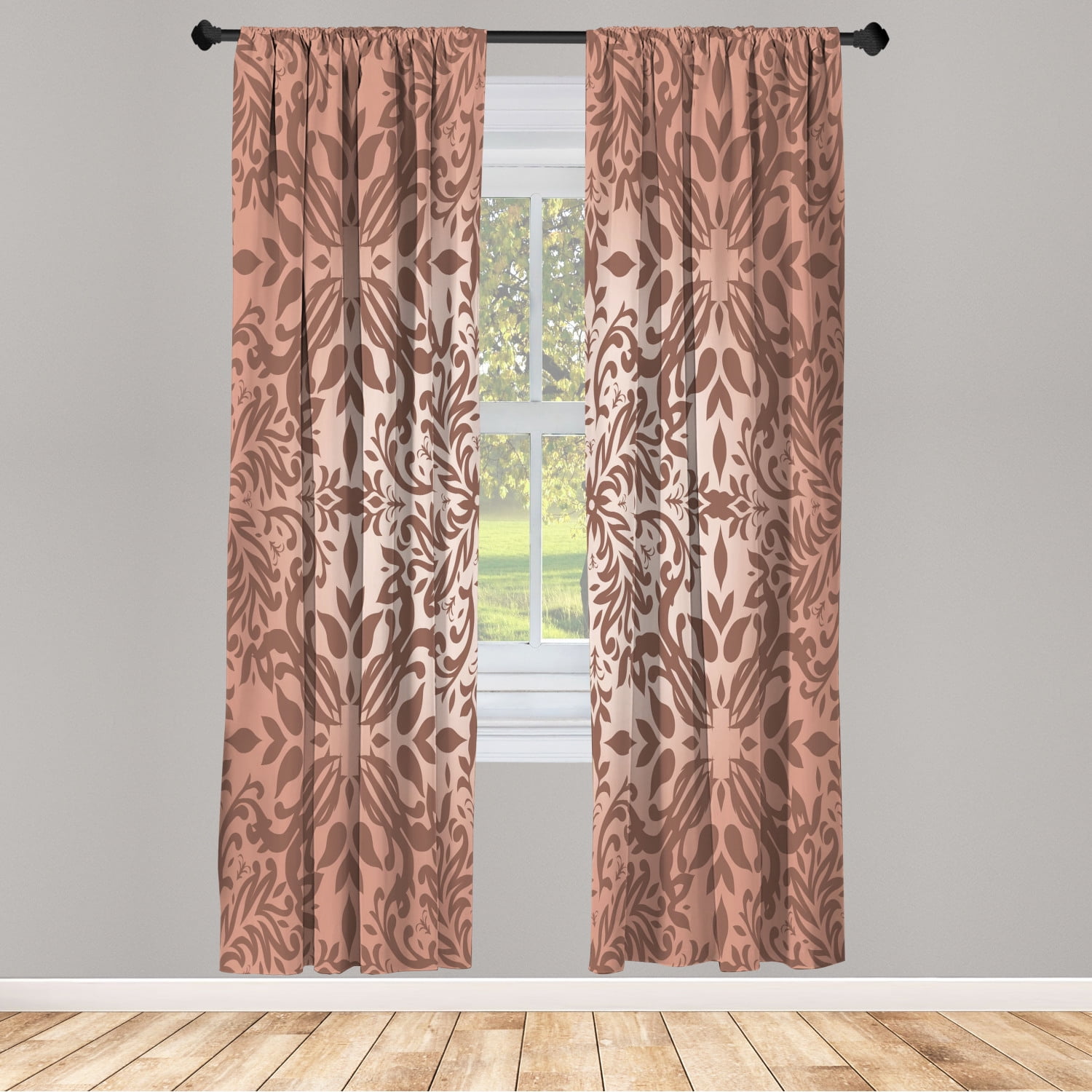 Ambesonne Oriental Curtains, Curly Mandala Flowers Art, Pair of 28"x63", Pale Rust - Walmart.com