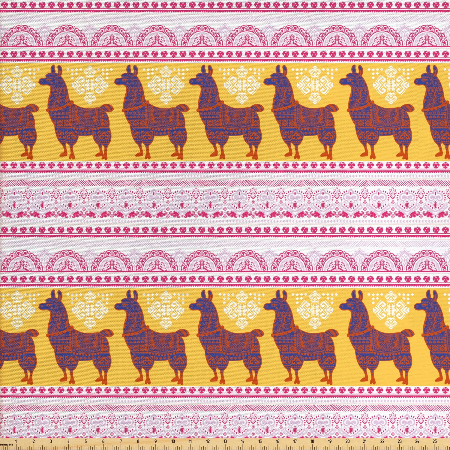 Ambesonne Oriental Fabric by the Yard Upholstery, Ornamental Alpaca or Llama, 10 Yards, Mustard ...