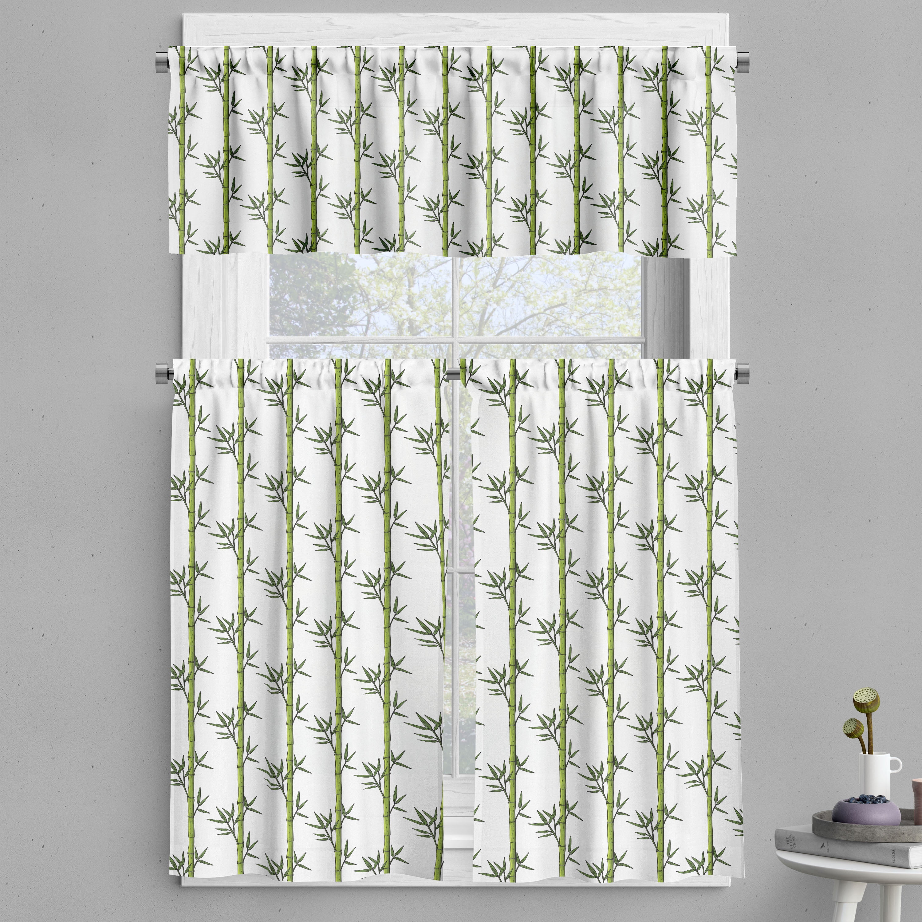 Ambesonne Oriental Green Valance & Curtain, Symmetric Botanical, 55"x45 ...