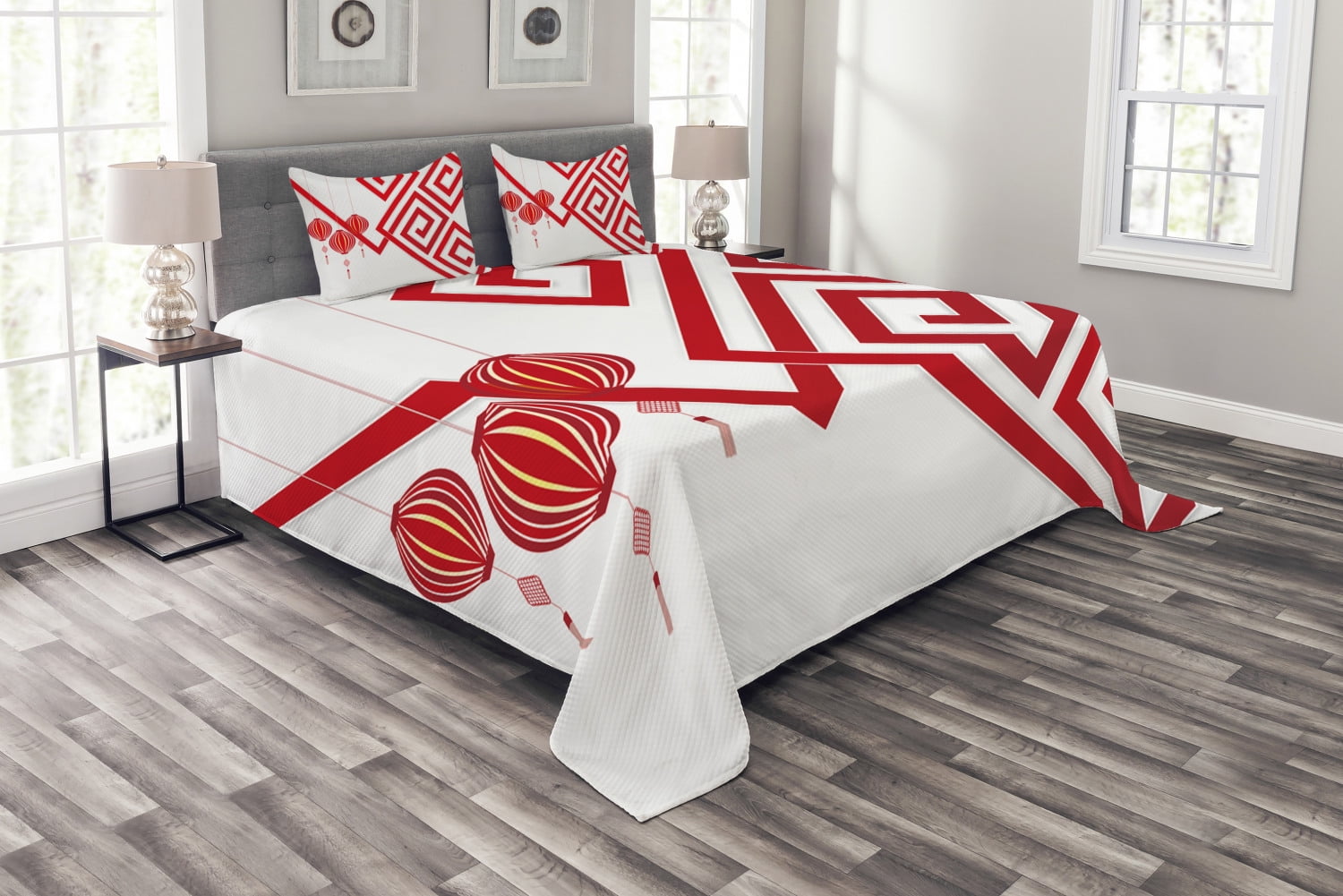 Ambesonne Oriental Quilted Bedspread Set 3 Pcs, Chinese Abstract ...