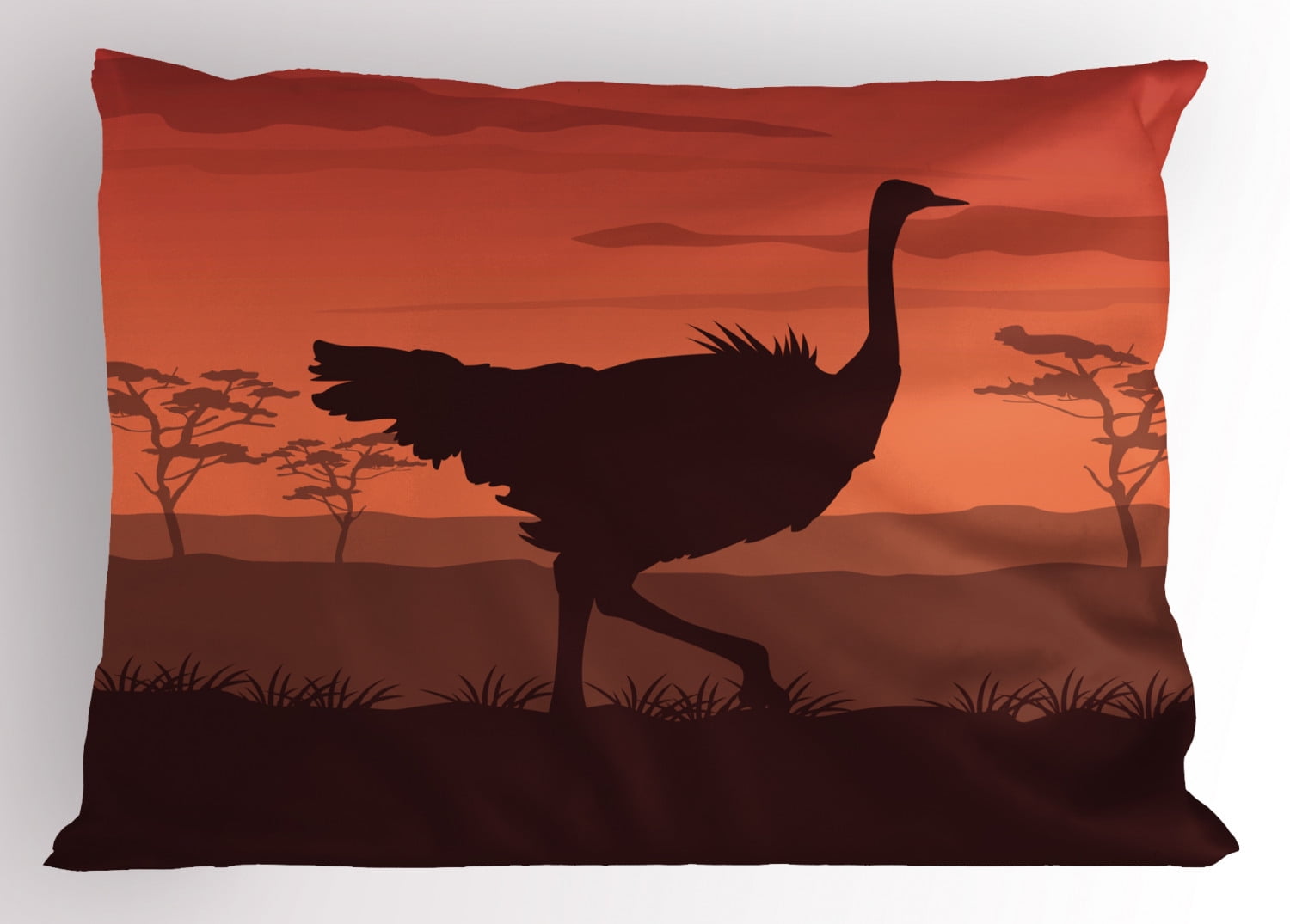 Ambesonne Ostrich Pillow Sham, Sunset Silhouette Wild Bird, 36" X 20 ...