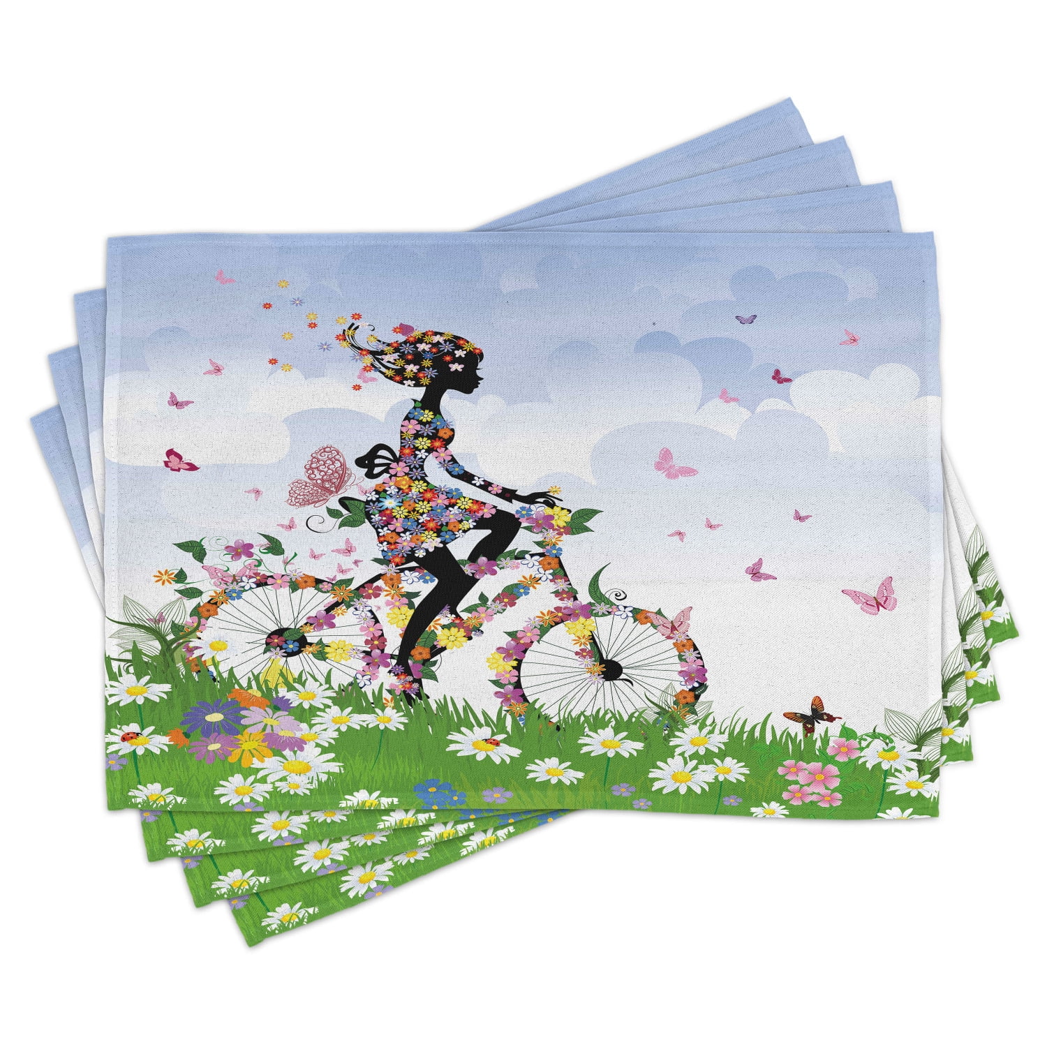 Ambesonne Outdoor Place Mats Set of 4, Vintage Romantic Bike, Standard ...