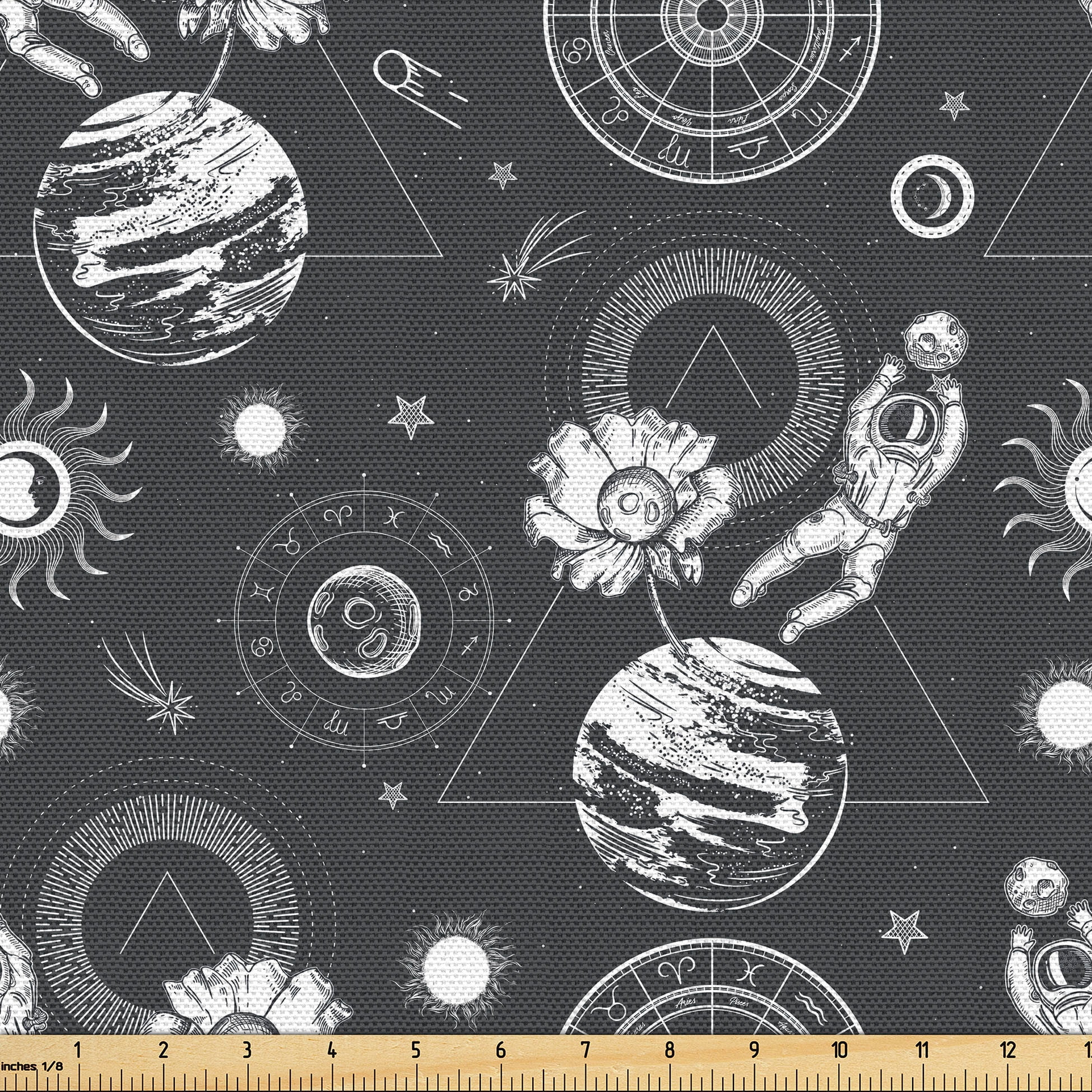 Ambesonne Outer Space Fabric by the Yard Upholstery, Planet Sketch ...