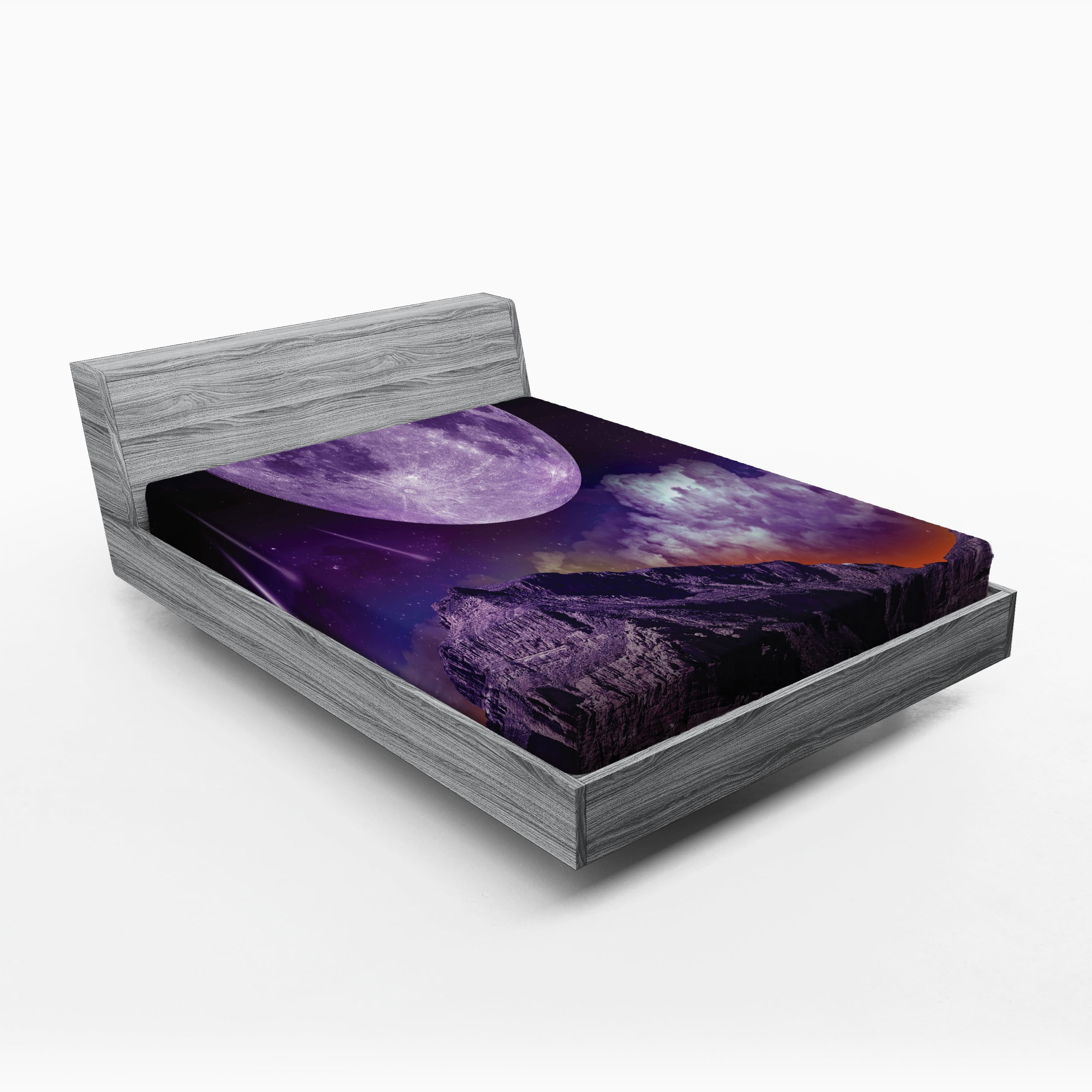 Ambesonne Outer Space Fitted Sheet, Moon and Asteroids, Full Size ...