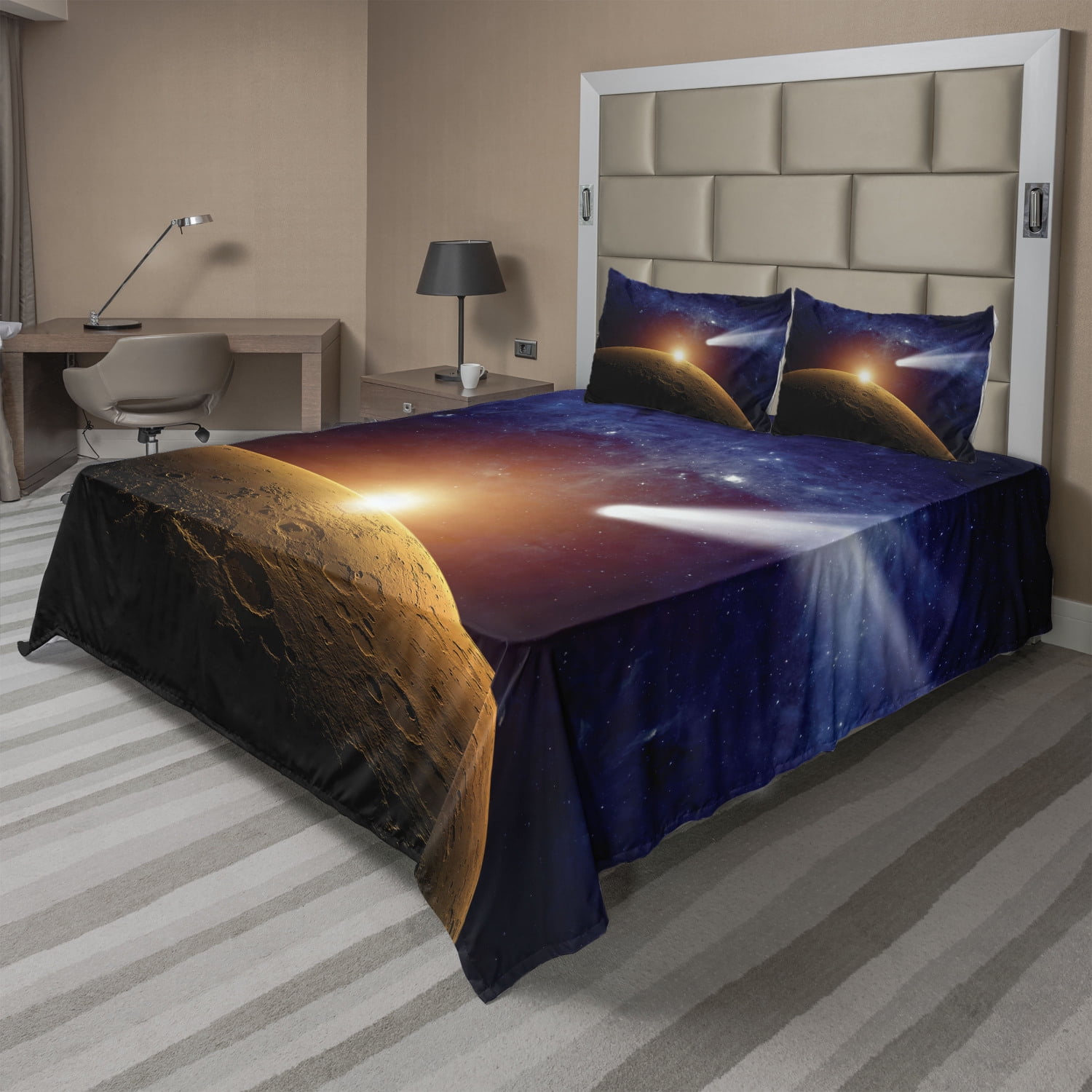Ambesonne Outer Space Fitted & Top Sheet Set with Shams, Dark Solar ...
