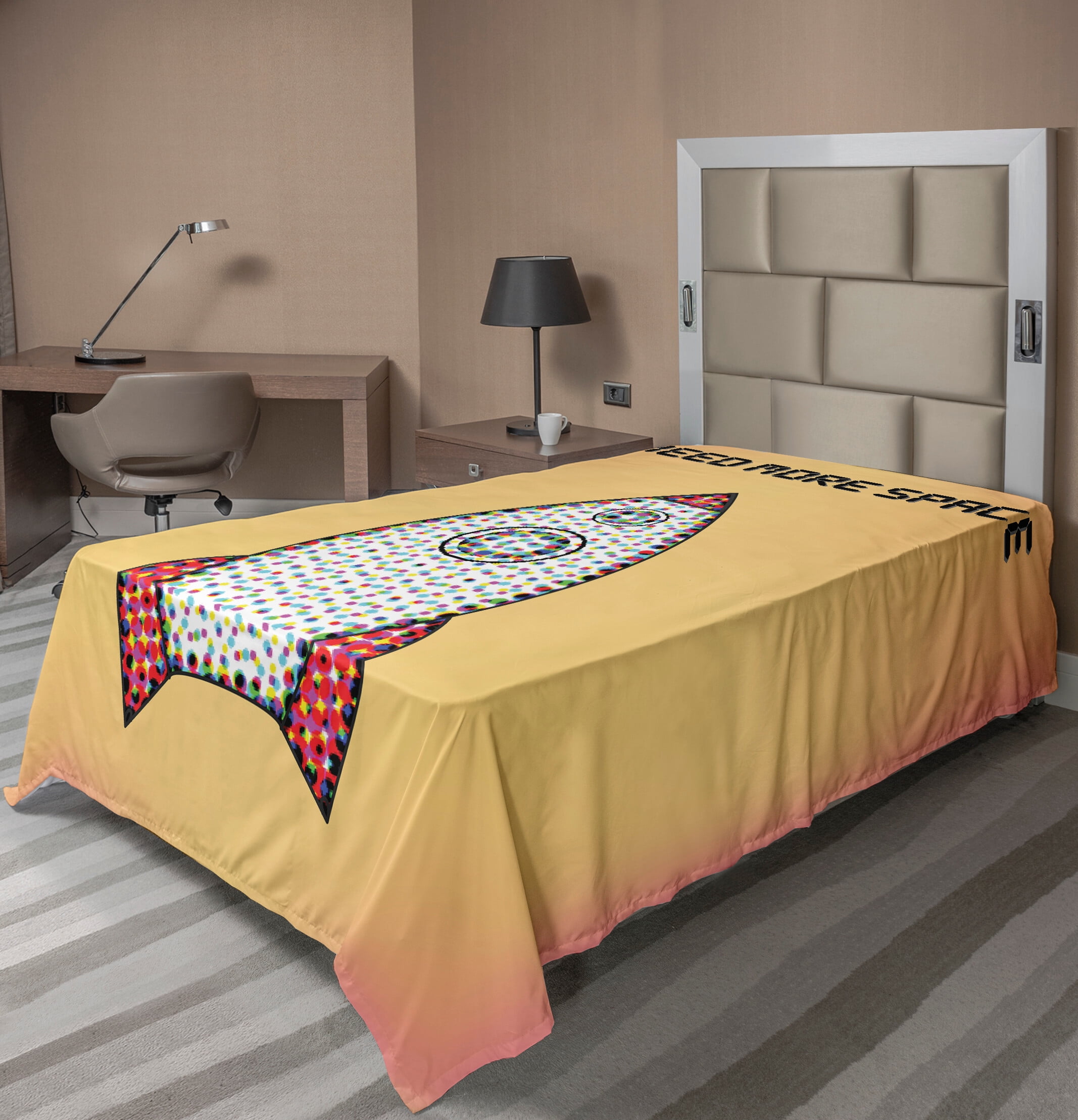 Ambesonne Outer Space Flat Sheet, Futuristic Words, Twin Size ...