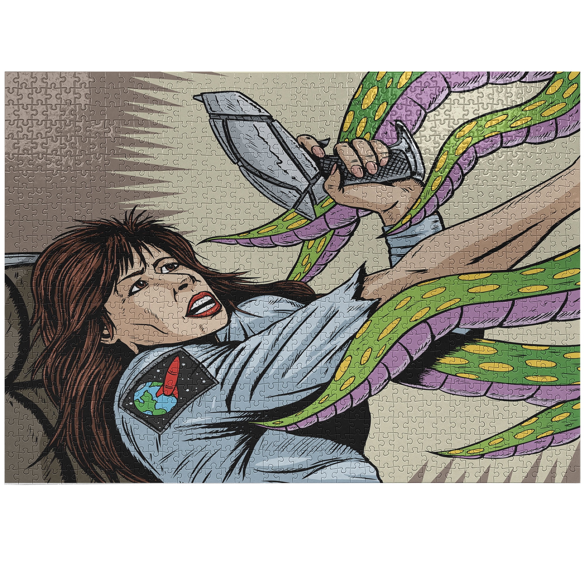 Ambesonne Outer Space Jigsaw Puzzle, Alien Attack Astronaut, Heirloom ...