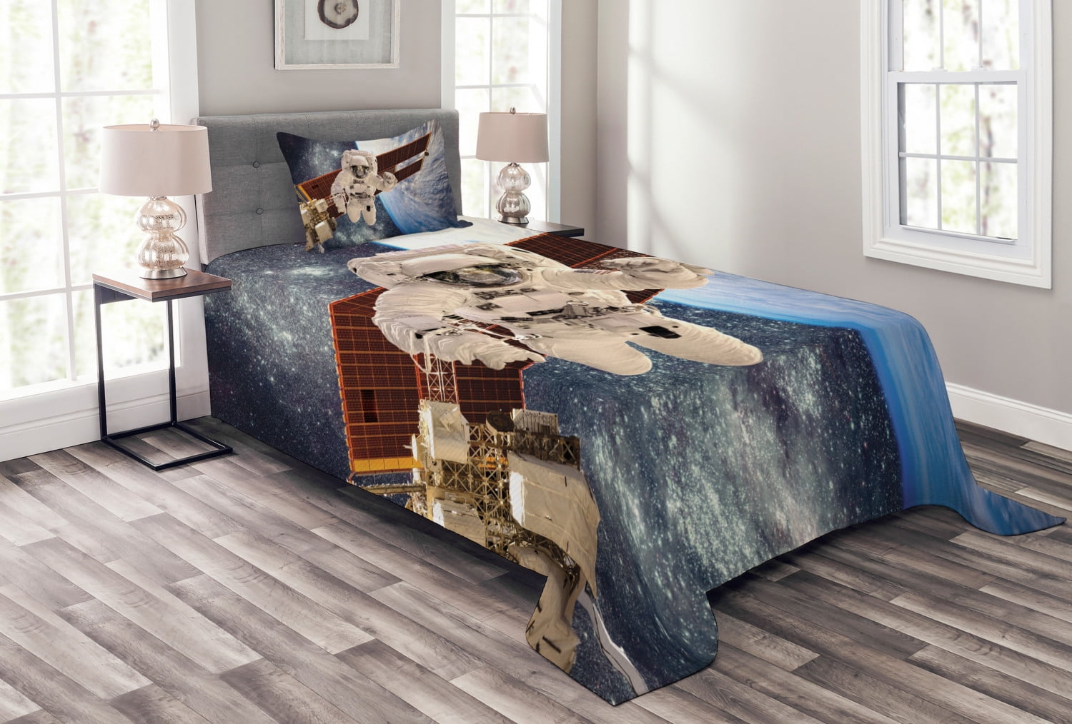 Ambesonne Outer Space Quilted Bedspread Set 2 Pcs, Gravity Astronaut ...