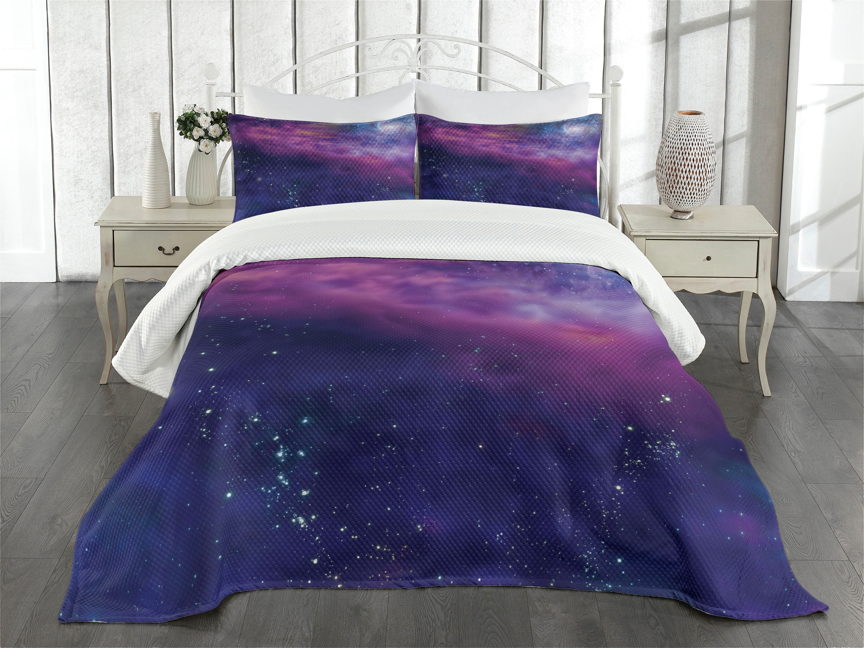 Ambesonne Outer Space Quilted Bedspread Set 3 Pcs, Galaxy Nebula Star ...