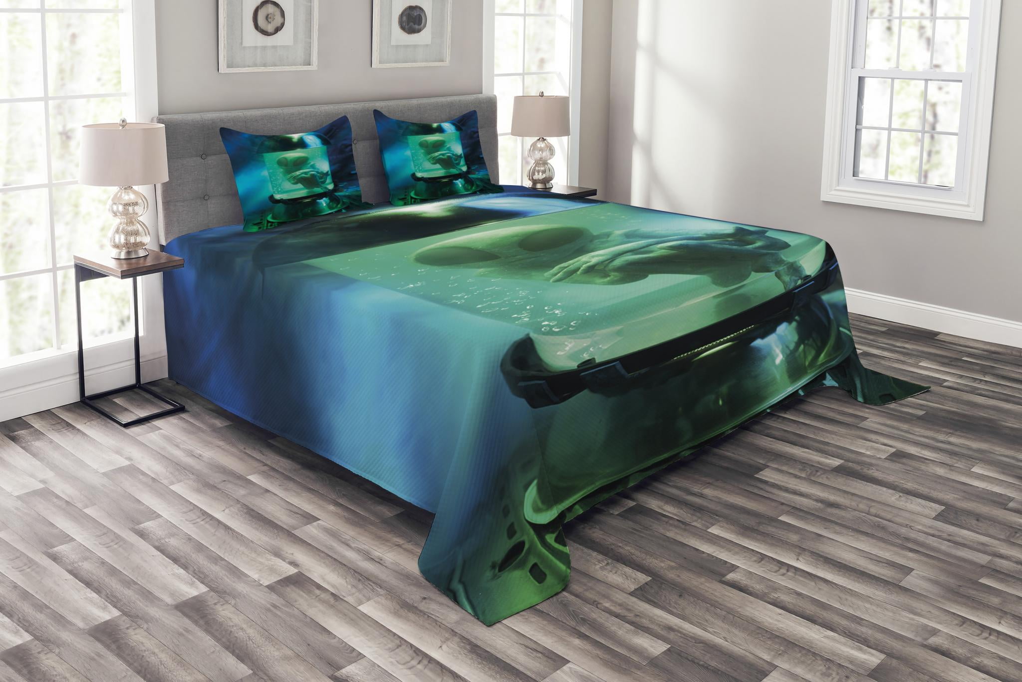Ambesonne Outer Space Quilted Bedspread Set 3 Pcs, Martian UFO Alien ...
