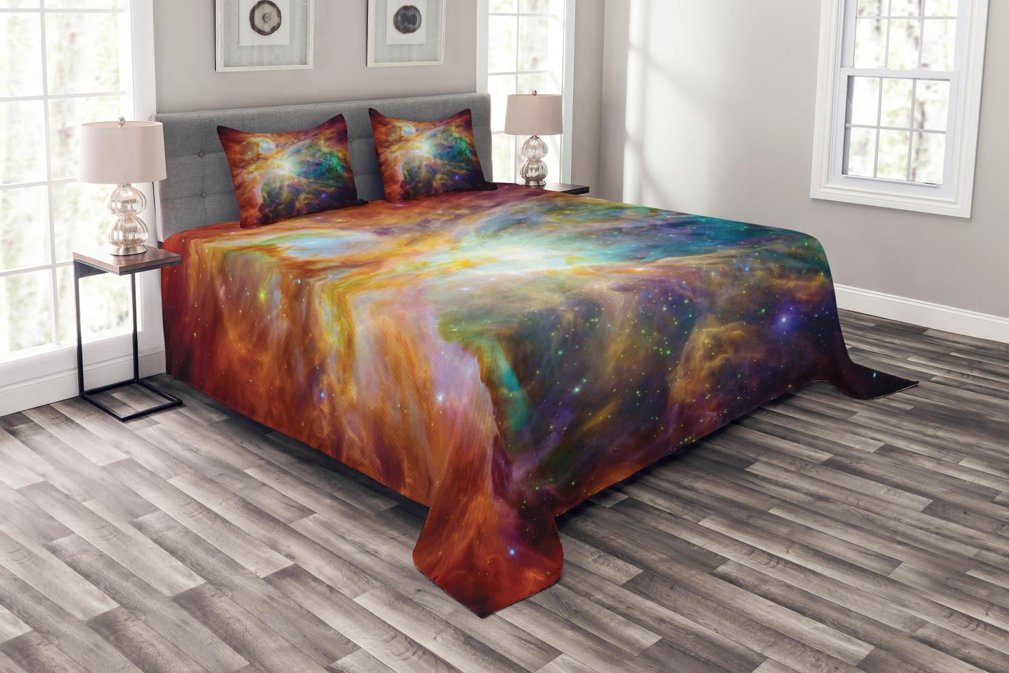 Ambesonne Outer Space Quilted Bedspread Set 3 Pcs, Stars and Nebula ...