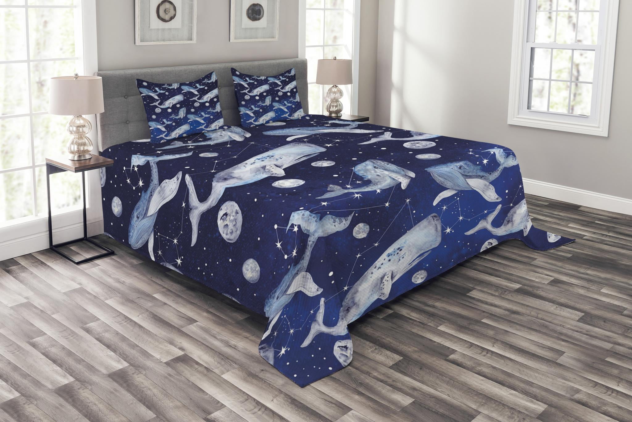 Ambesonne Outer Space Quilted Bedspread Set 3 Pcs, Whale Planet Cosmos ...