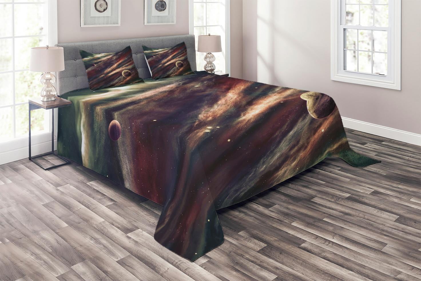 Ambesonne Outer Space Quilted Coverlet 3 Pcs, Nebula Planet Cloud ...