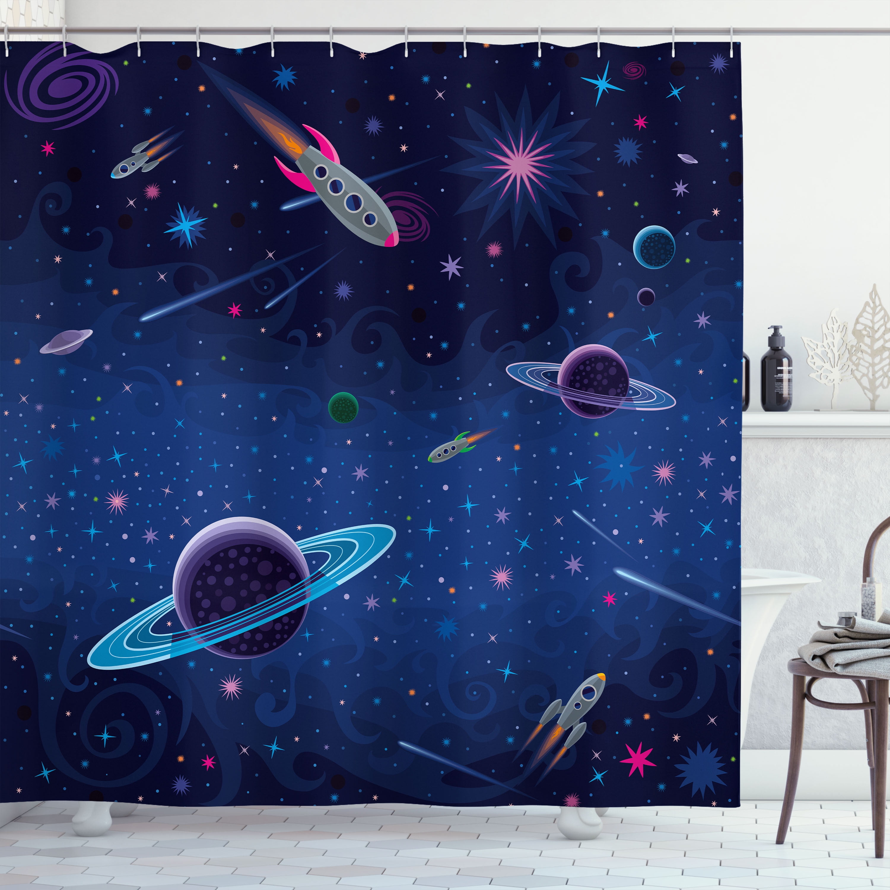 Ambesonne Outer Space Shower Curtain, Orbit Rocket Galaxy, 69"Wx84"L ...