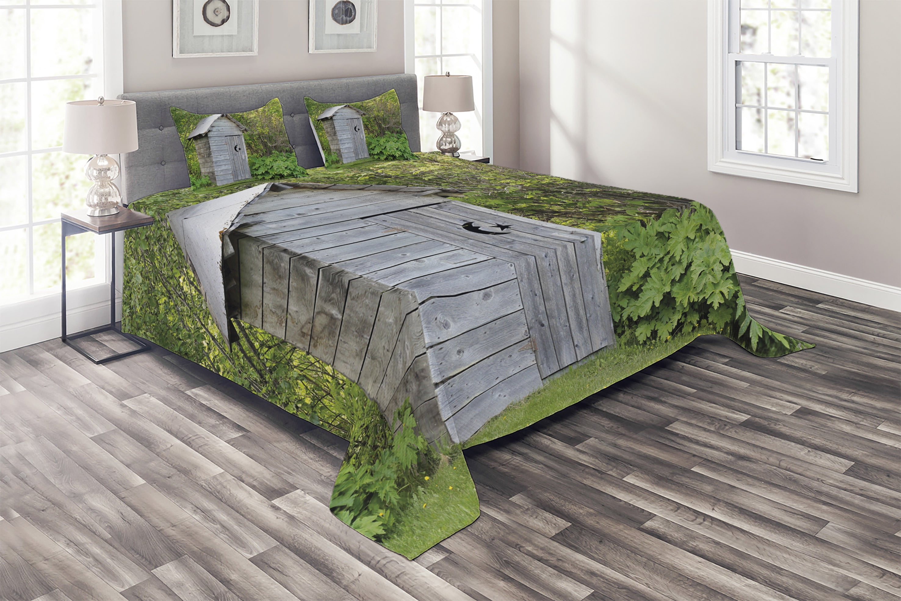 Ambesonne Outhouse Quilted Coverlet 3 Pcs, Farm Cottage Forest, King ...