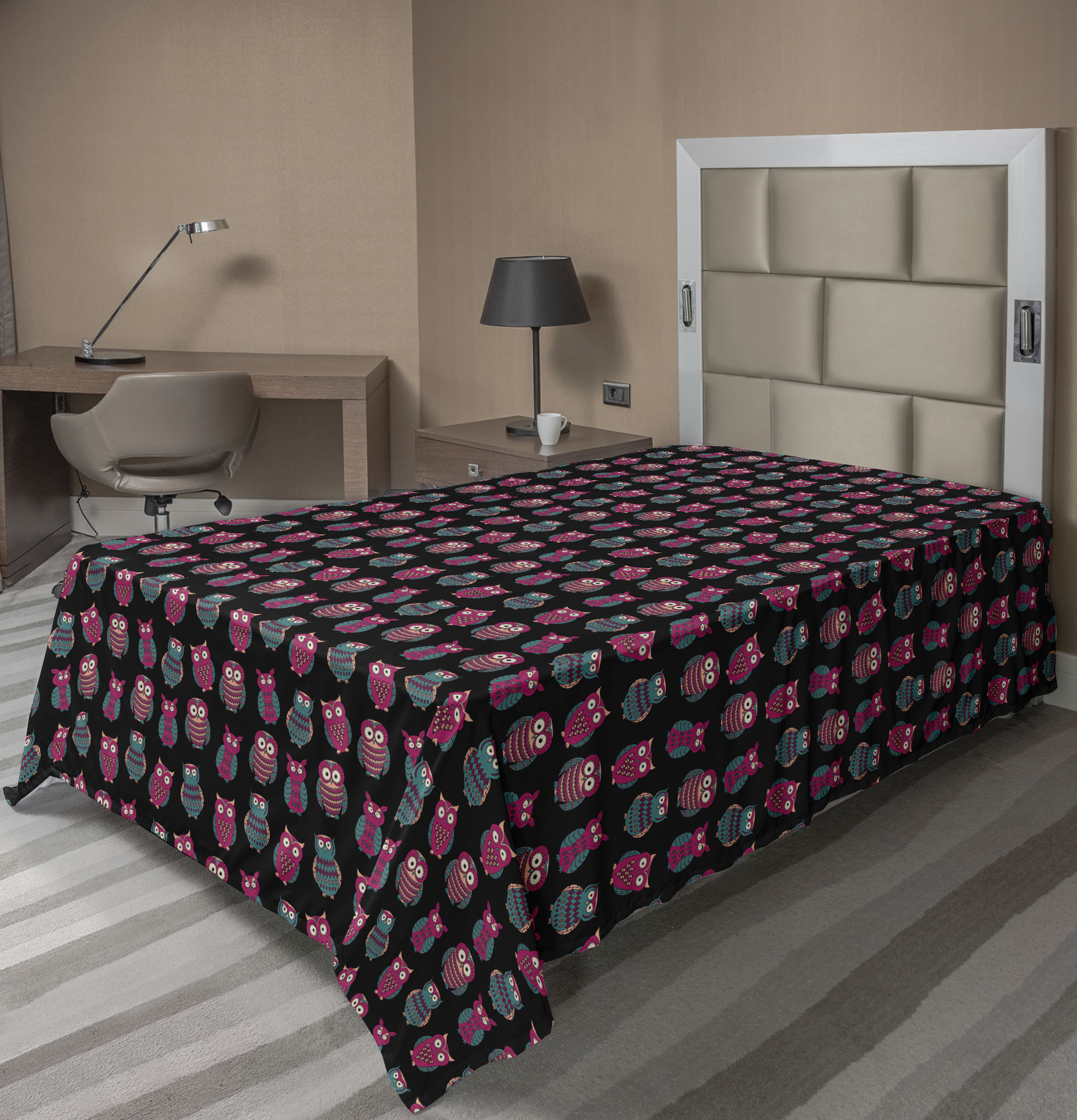 Ambesonne Owl Bird Flat Bedding Sheet Soft Top Sheet, Night Animal Boho ...