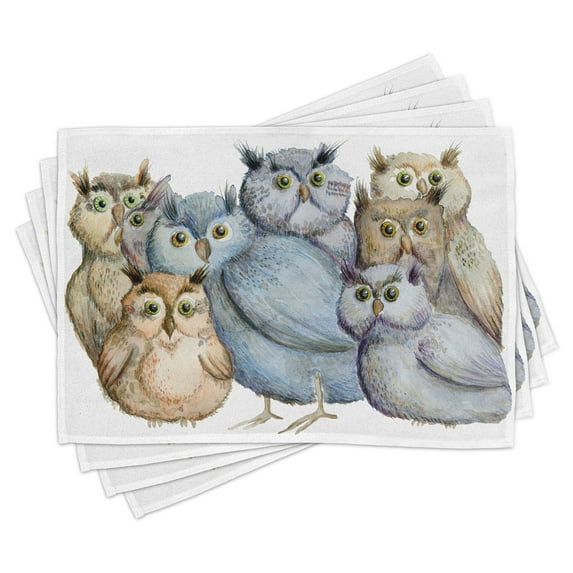 Ambesonne Owl Place Mats Set of 4, Owl Family Portrait Art, Standard ...