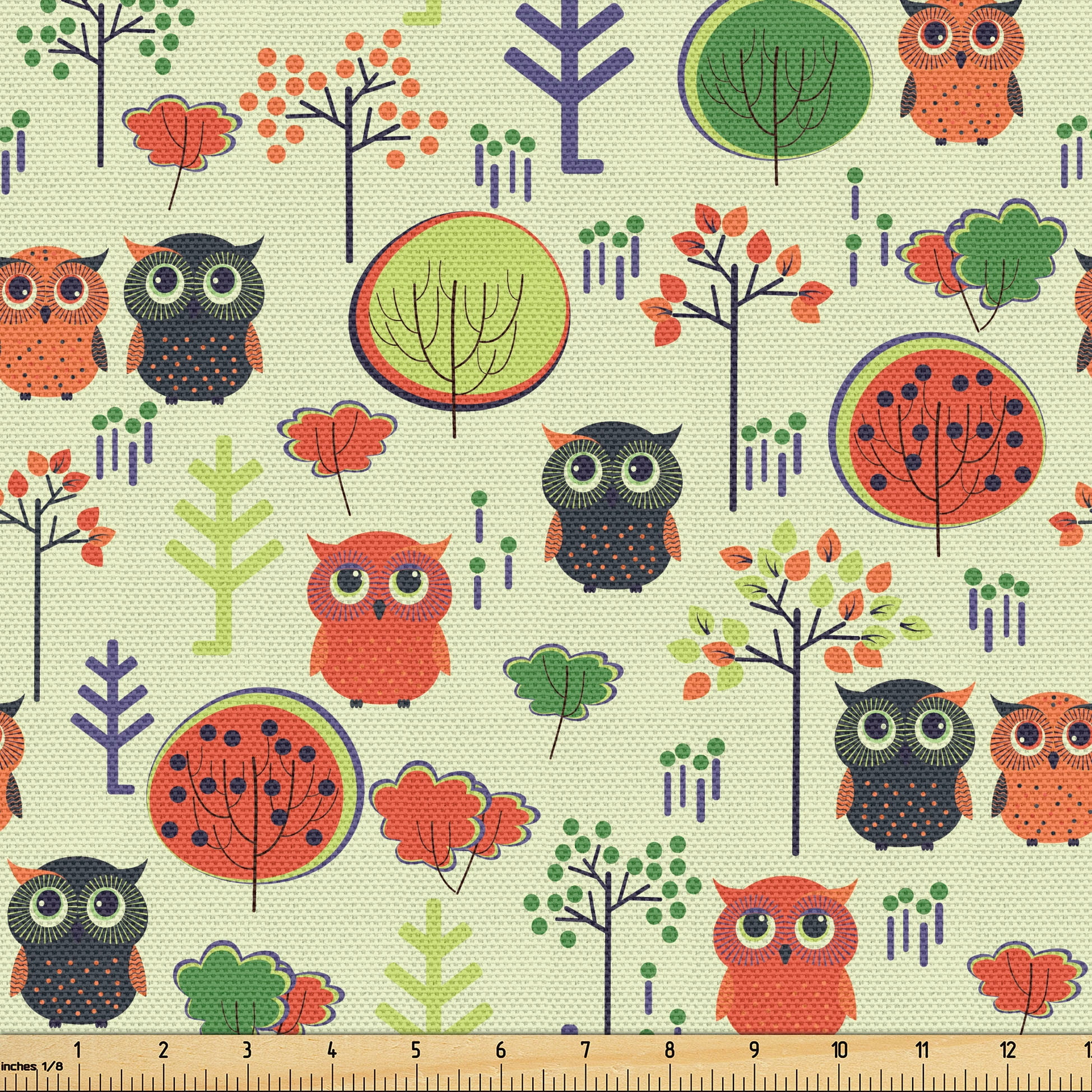 Ambesonne Owl Print Fabric by the Yard Upholstery, Birds Trees and ...