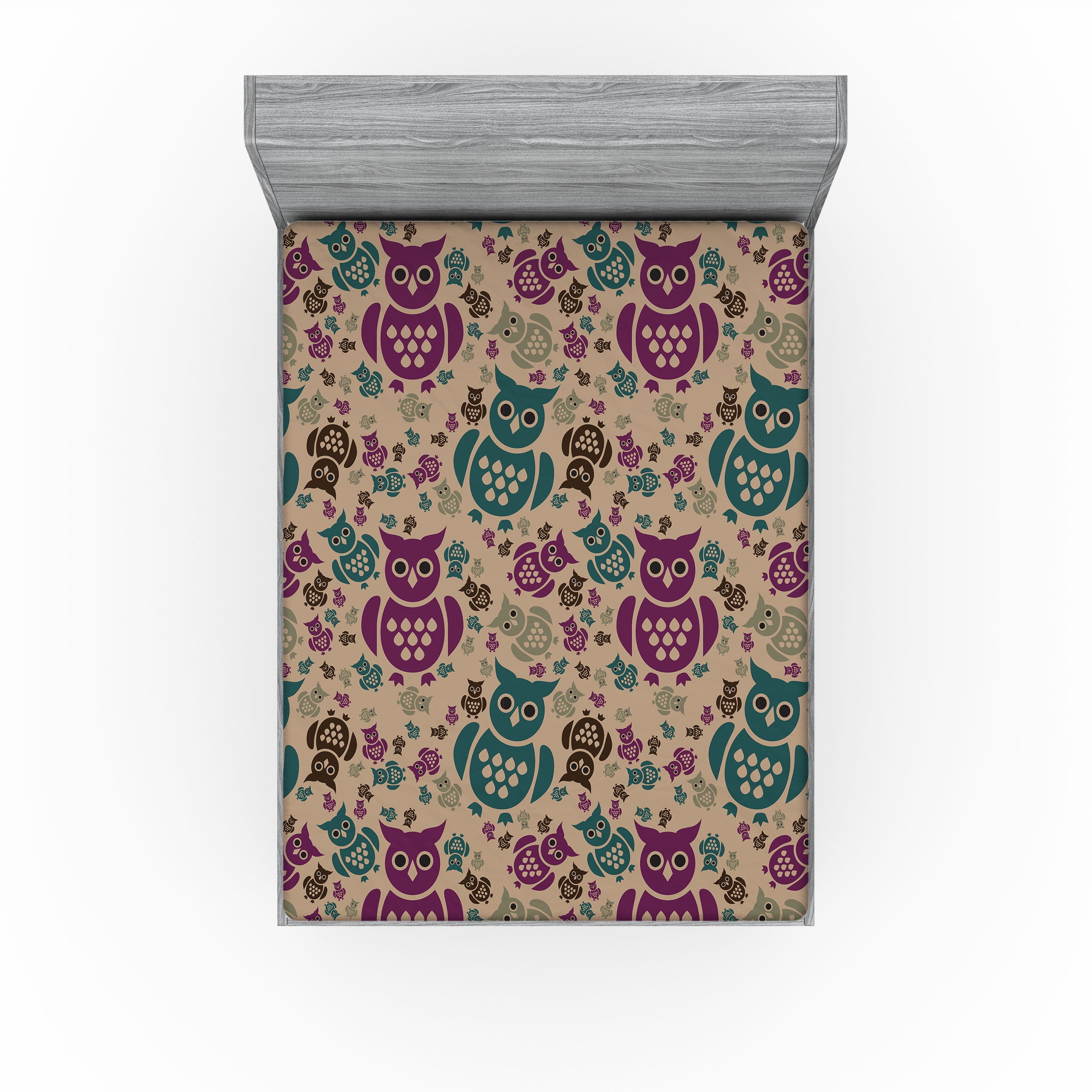 Ambesonne Owl Print Fitted Sheet, Geometric Bird Pattern, Full Size ...