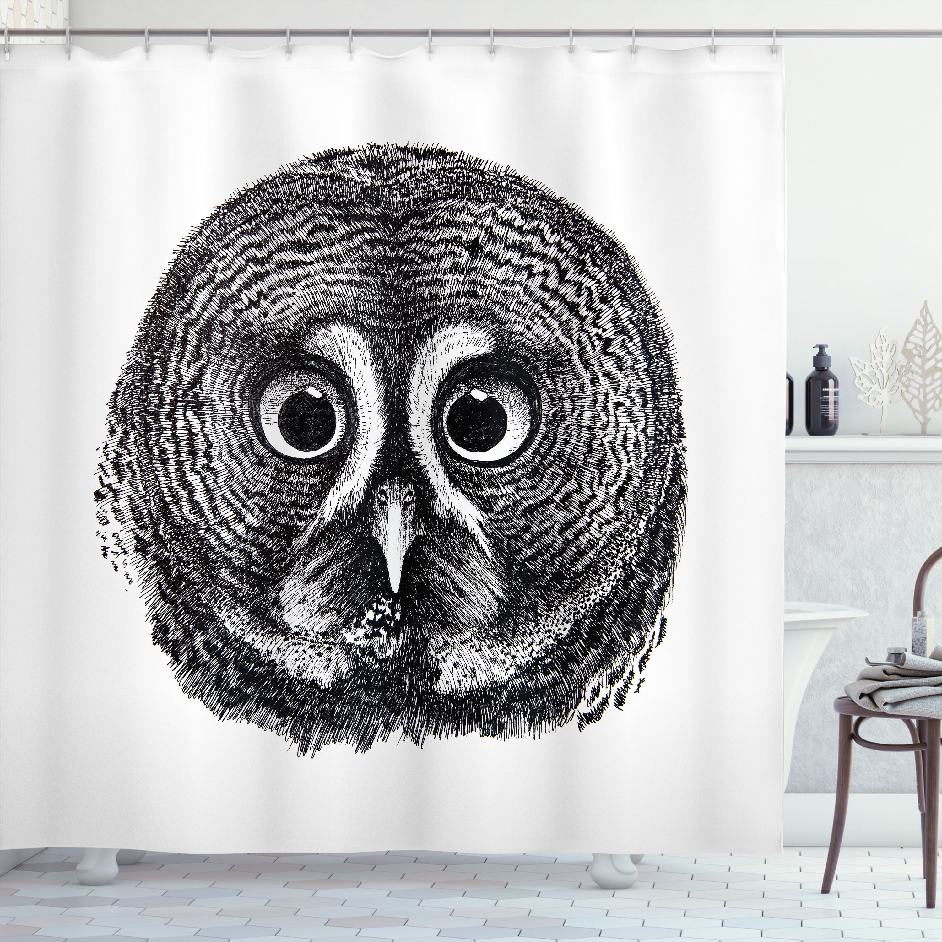 Ambesonne Owl Shower Curtain, Sketch Style Predator Bird Art, 69"Wx75"L ...