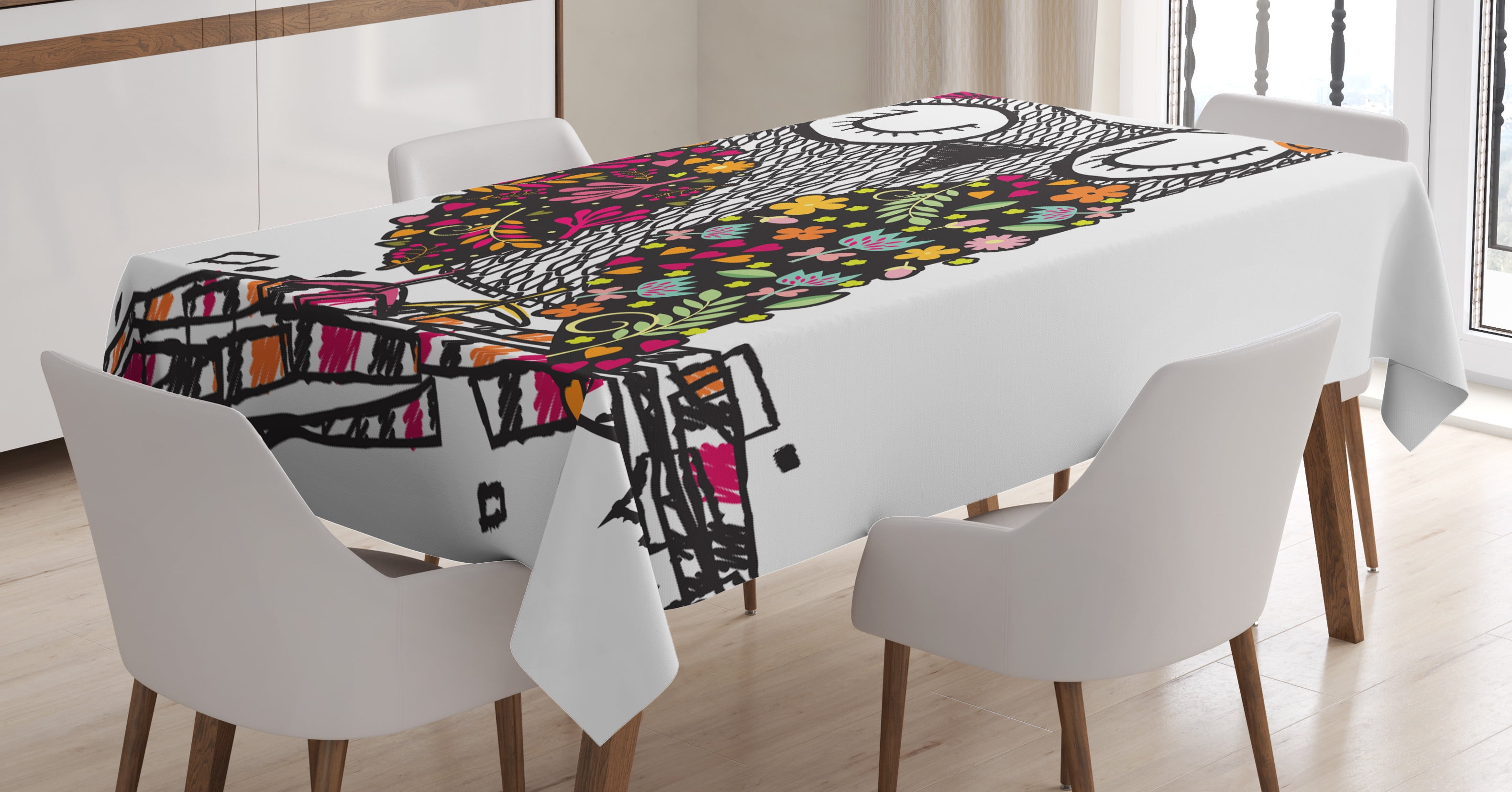 Ambesonne Owl Tablecloth Rectangular Table Cover, Sketch Art of Bird ...