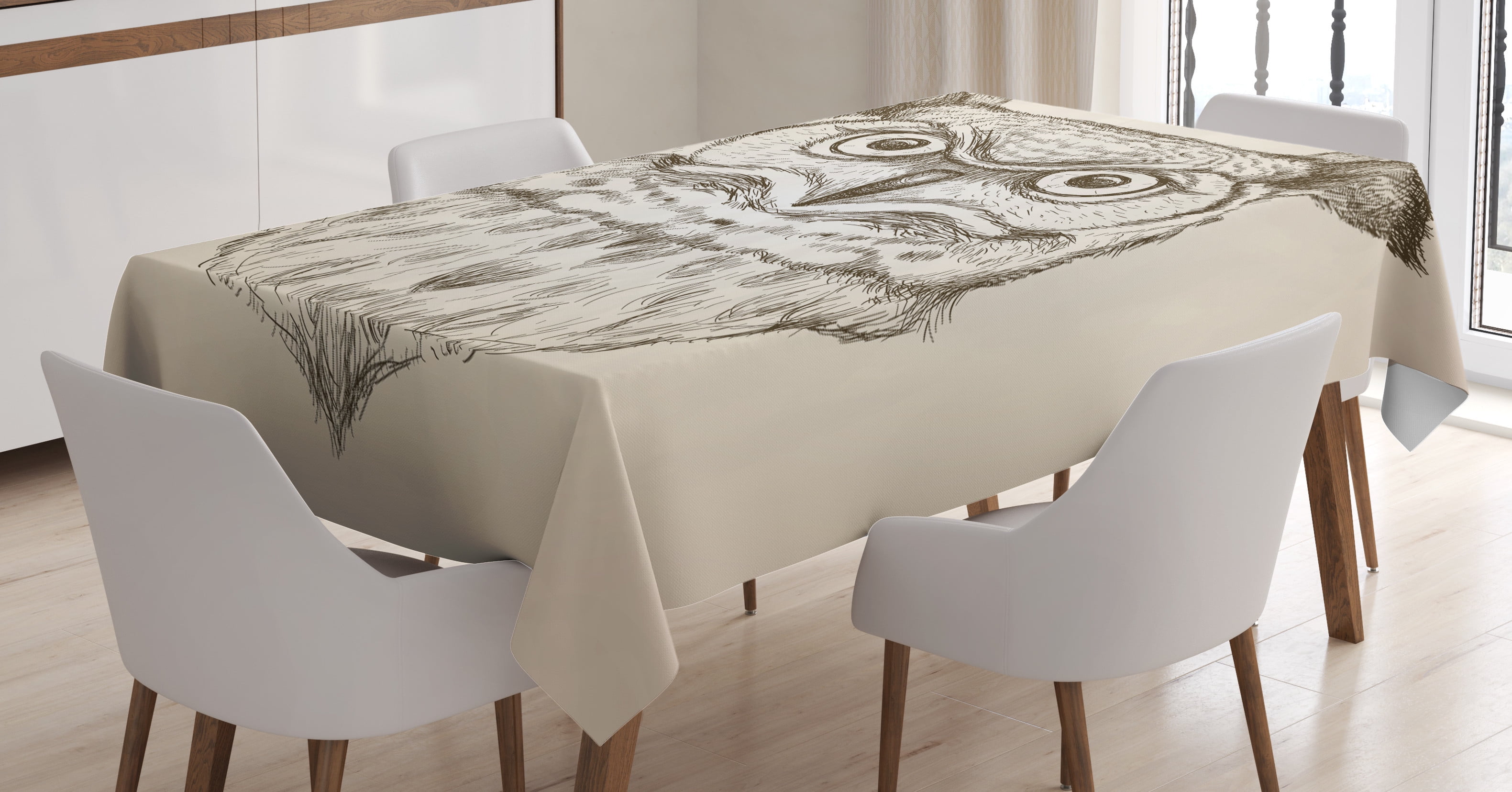 Ambesonne Owl Tablecloth Rectangular Table Cover, Wildlife Animal Head ...