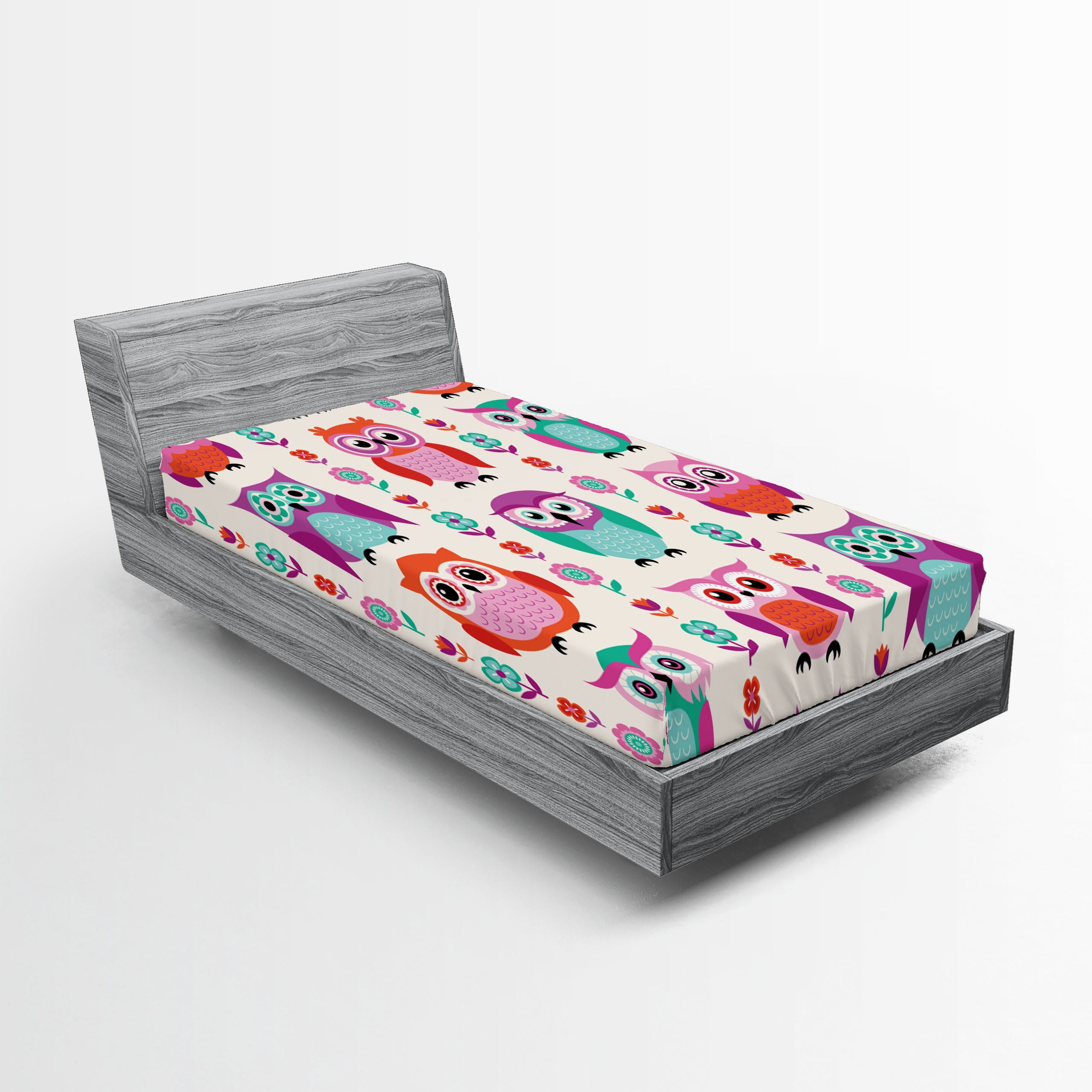 Ambesonne Owls Fitted Sheet, Flowers Vibrant Spring, Twin XL Size ...