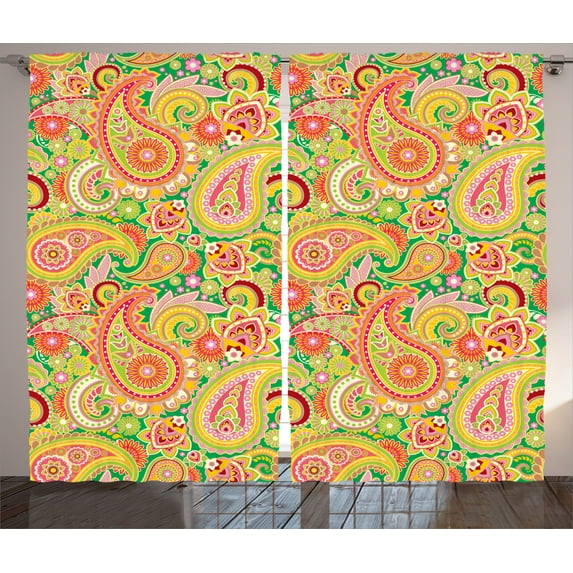 Ambesonne Paisley Curtains 2 Panel Set, Colorful Vintage, 108" x 90 ...