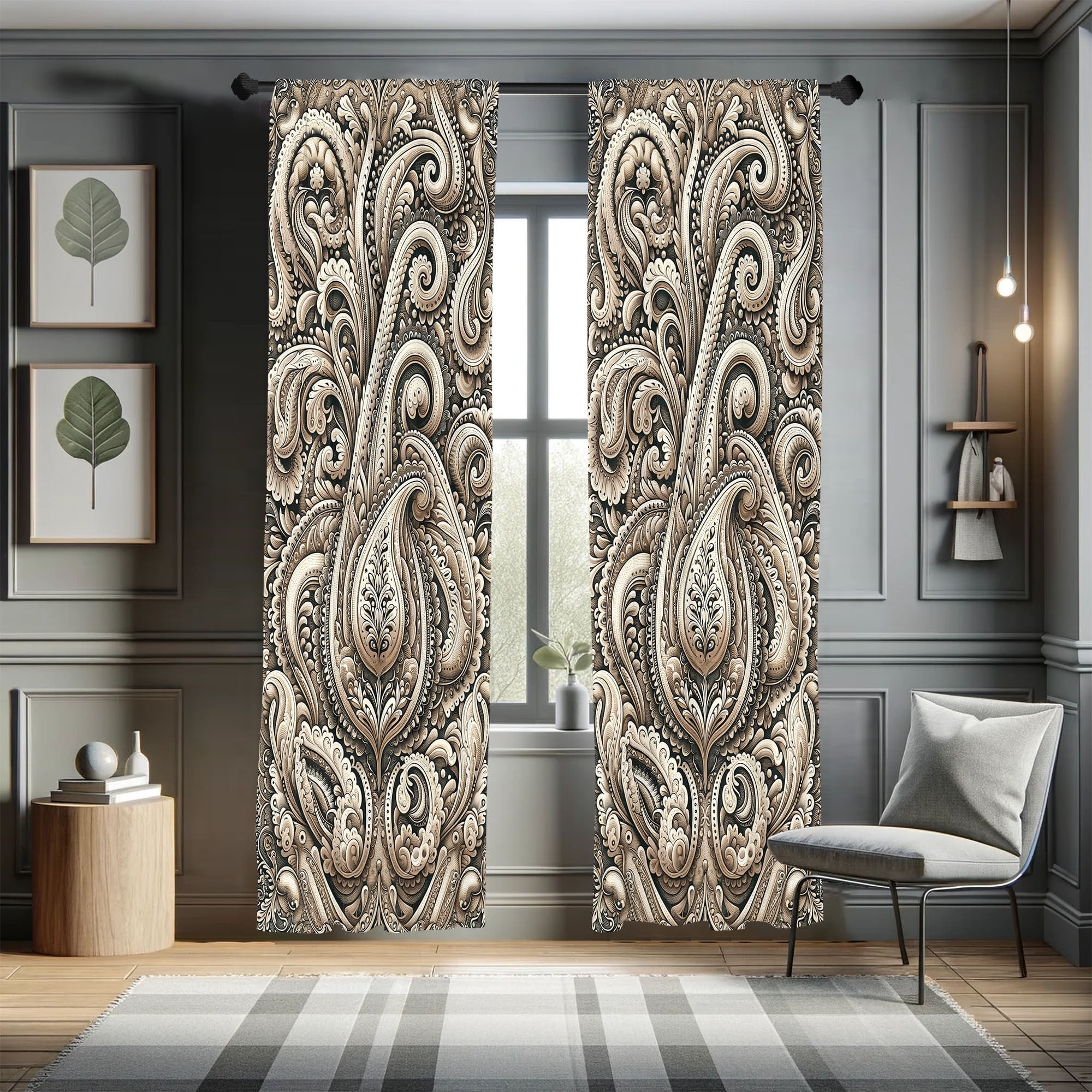 Ambesonne Paisley Curtains 2 Panel Set, Ethnic Tangled Neutral Tone ...