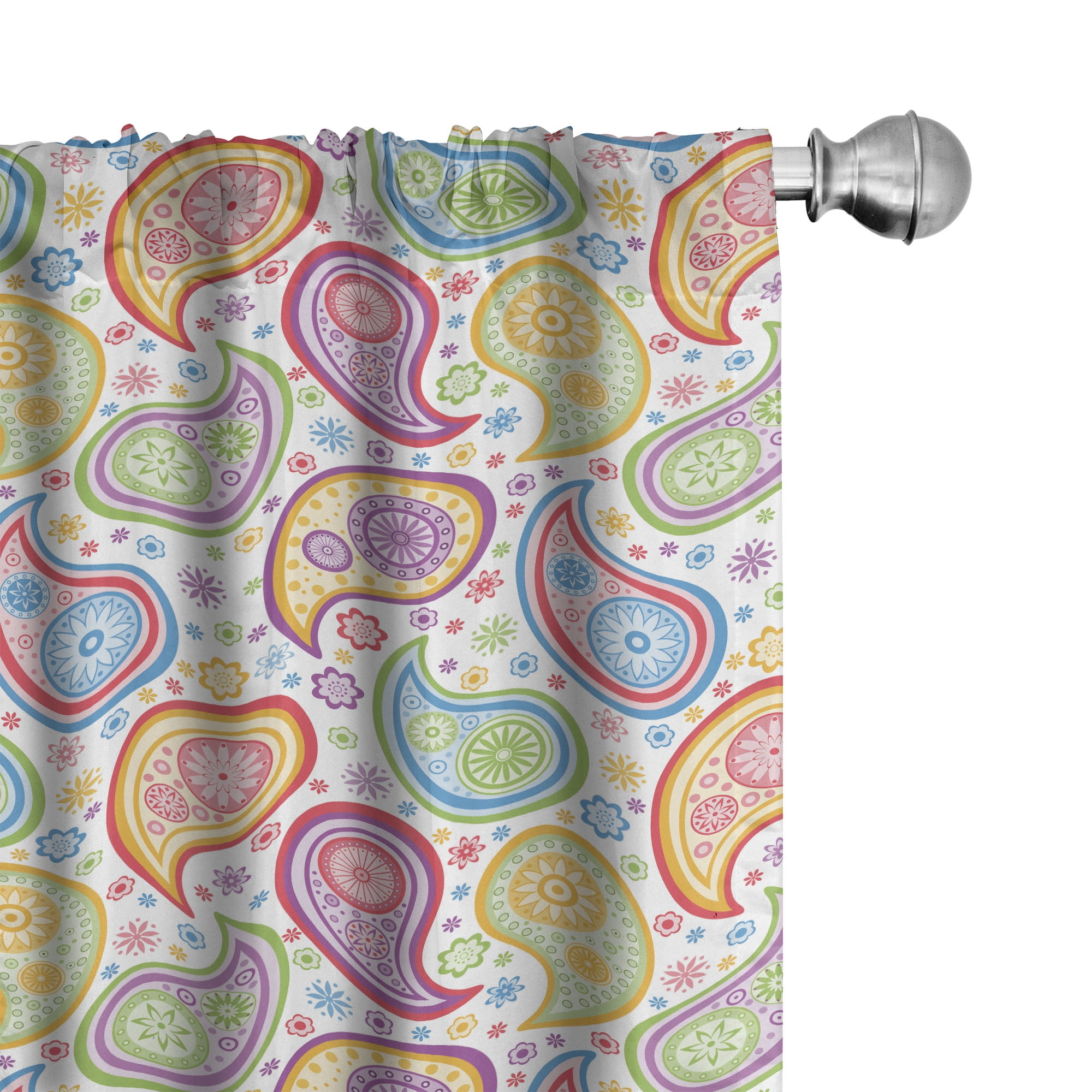 Ambesonne Paisley Curtains, Colored Pattern Flower, Pair of 28"x63 ...