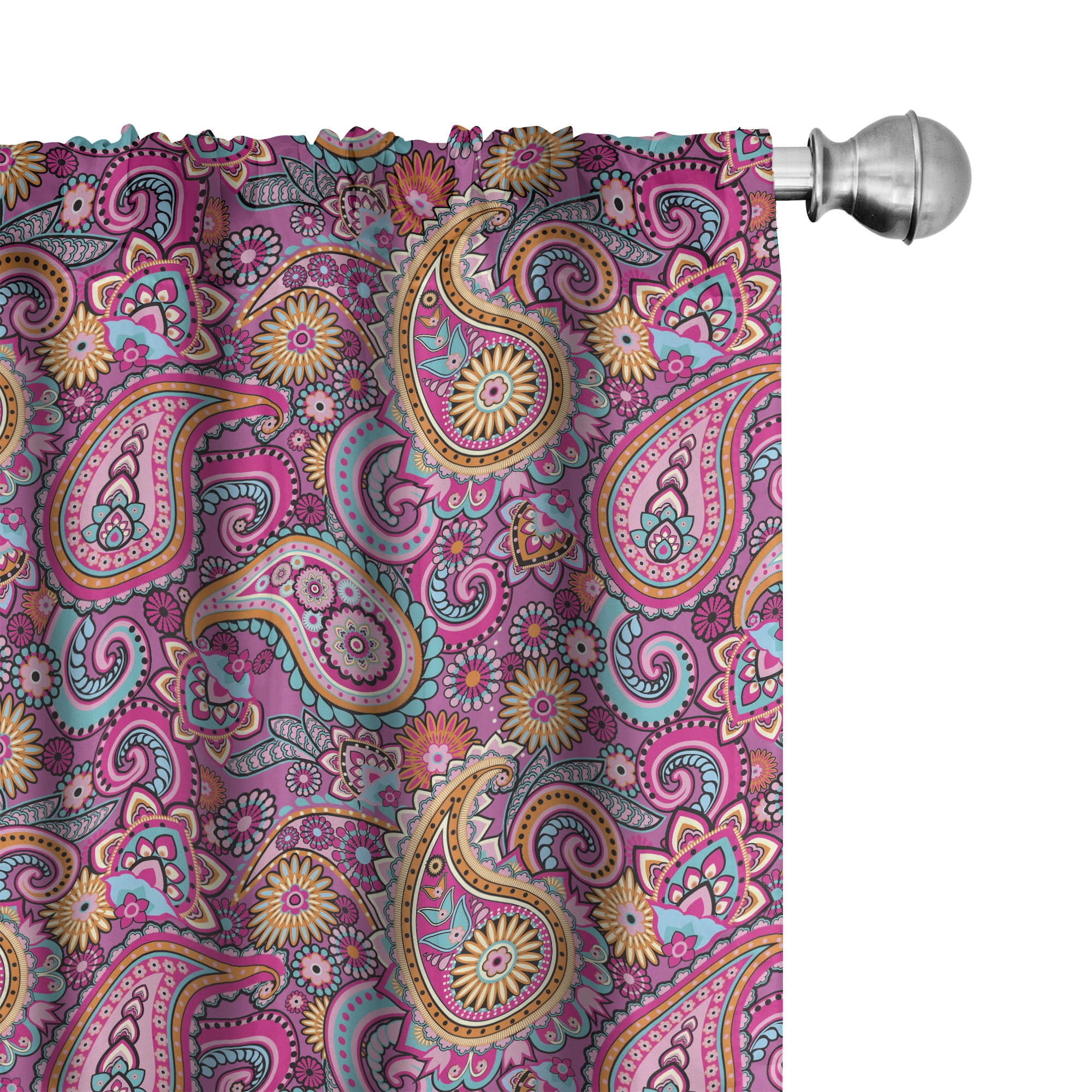 Ambesonne Paisley Curtains, Flowers and Sun, Pair of 28"x95 ...