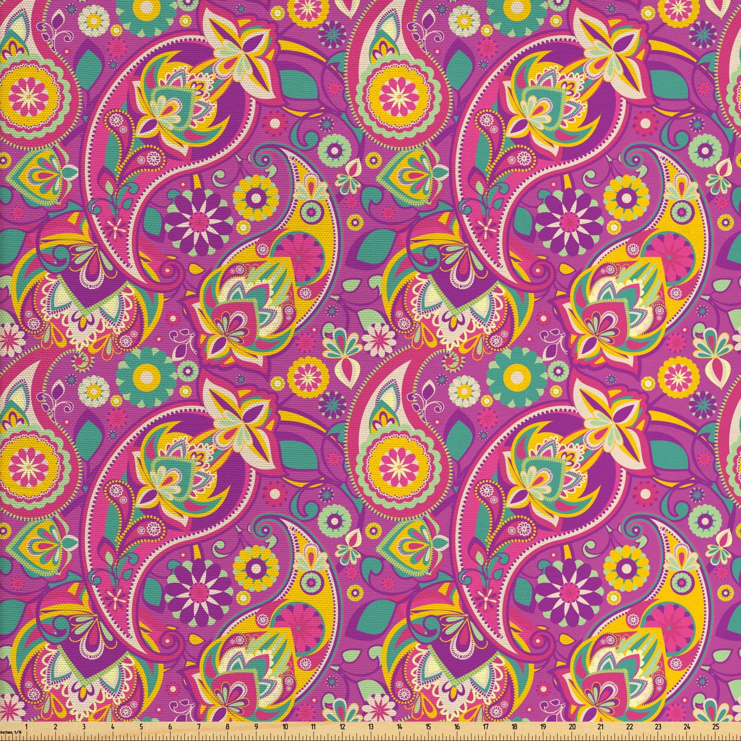 Ambesonne Paisley Fabric by the Yard Upholstery, Colorful Paisley ...