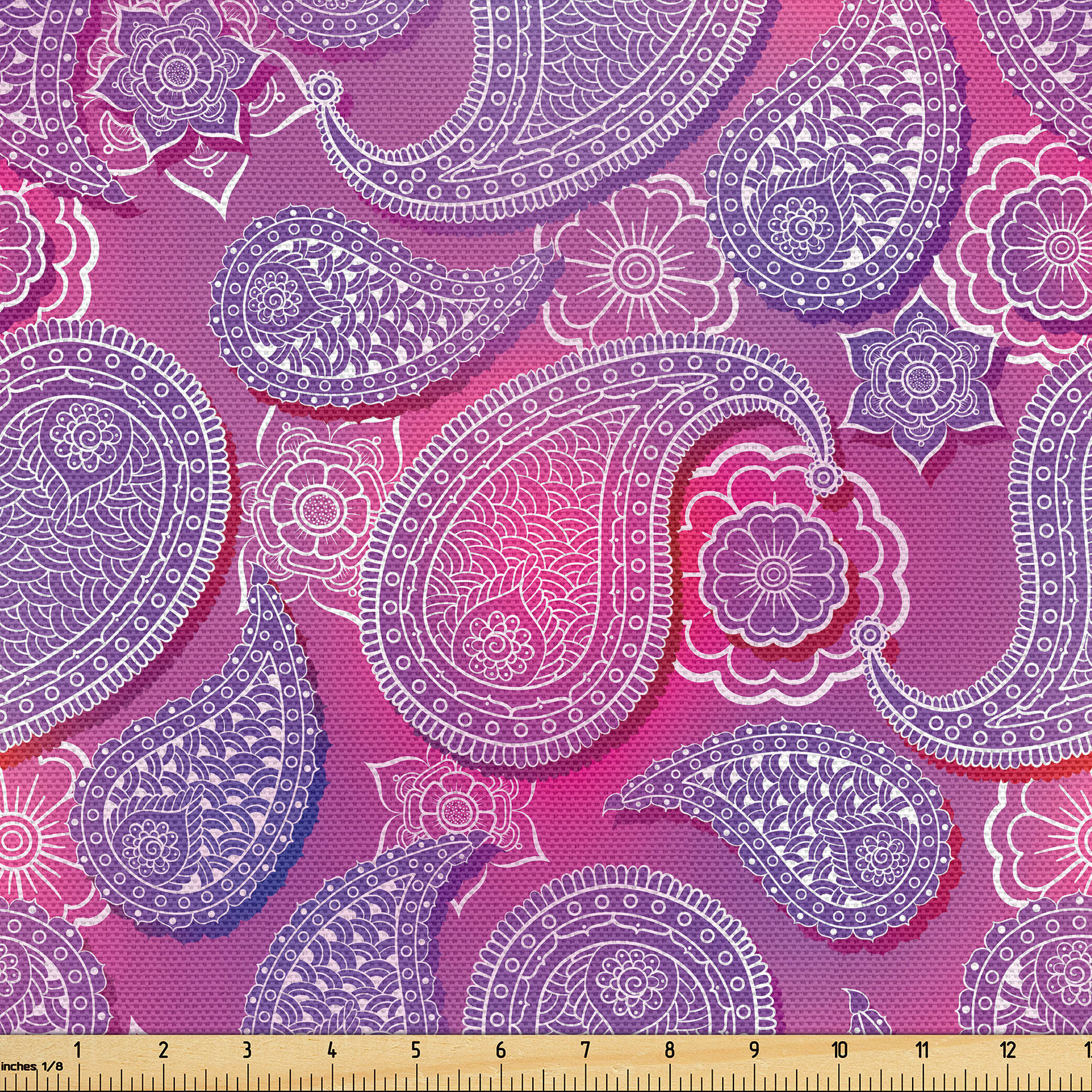 Ambesonne Paisley Fabric by the Yard Upholstery, Oriental Damask Colors ...