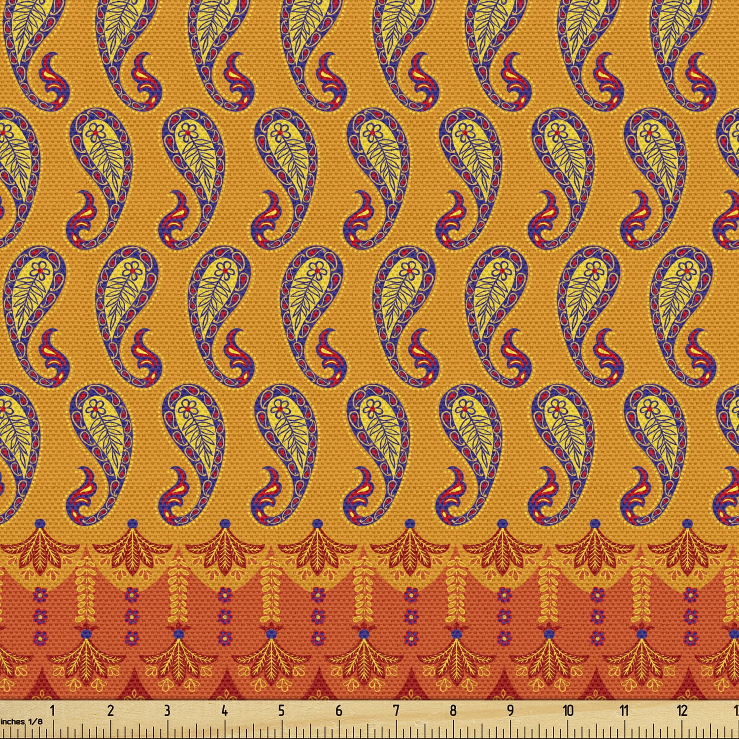 Ambesonne Paisley Fabric by the Yard Upholstery, Oriental Floral East ...