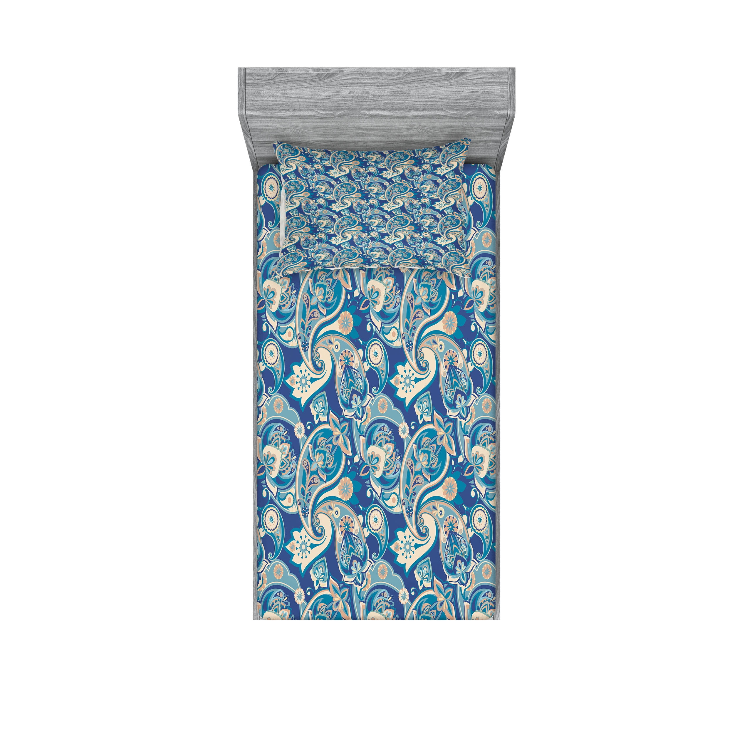 Ambesonne Paisley Fitted Sheet & Pillow Sham Set, Inspired Persian ...