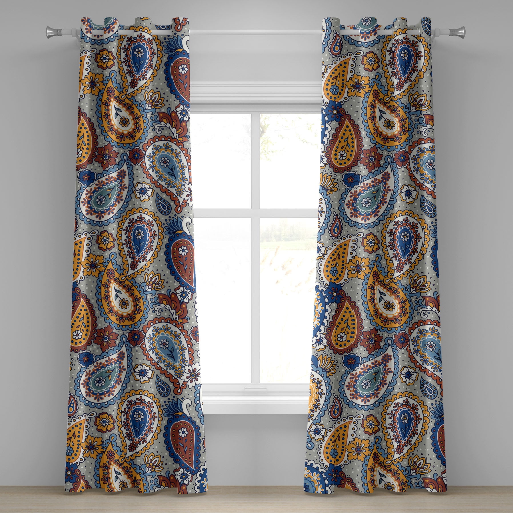 Ambesonne Paisley Grommet Curtain, Floral Ornament Drop Motifs, 50"x72 ...