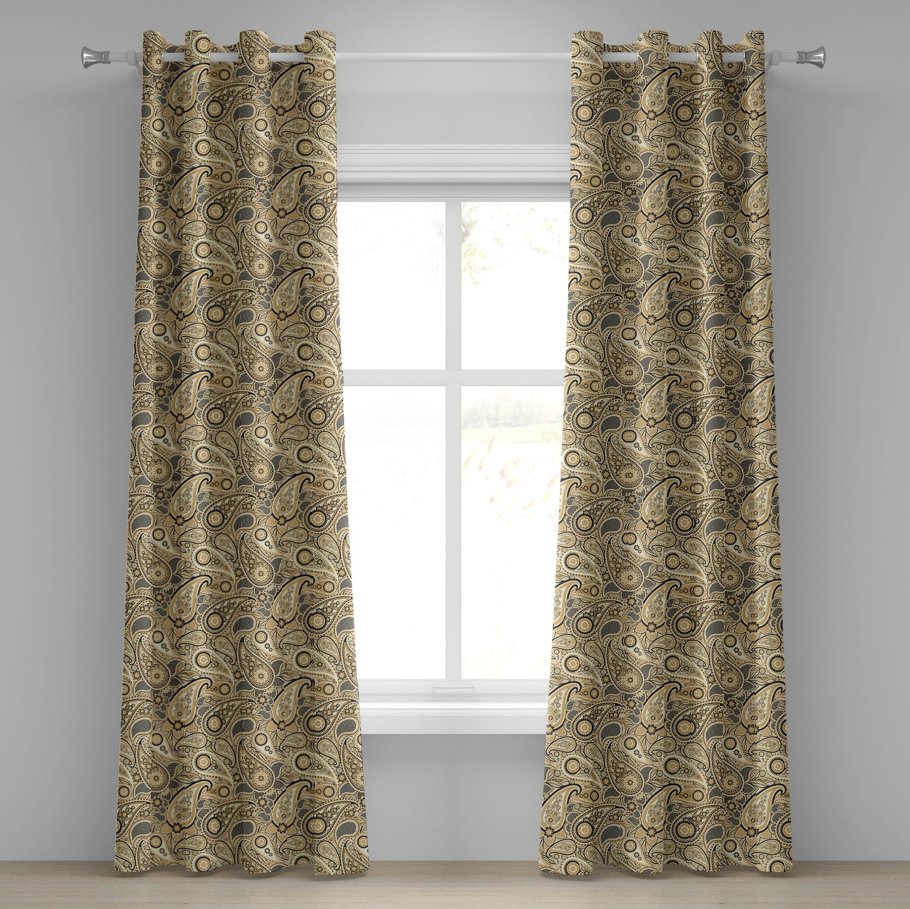 Ambesonne Paisley Grommet Curtain, Flowers Stripes, 50" x 84", Brown ...