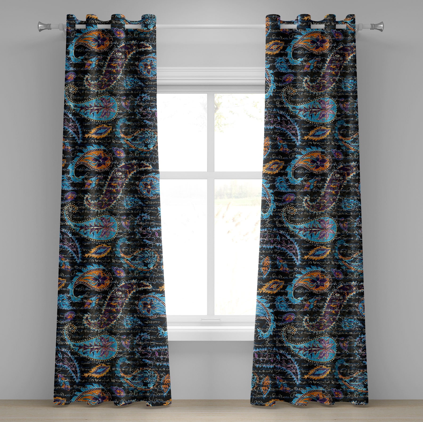 Ambesonne Paisley Grommet Curtain, Gothic Floral Motifs Retro, 50"x84 ...