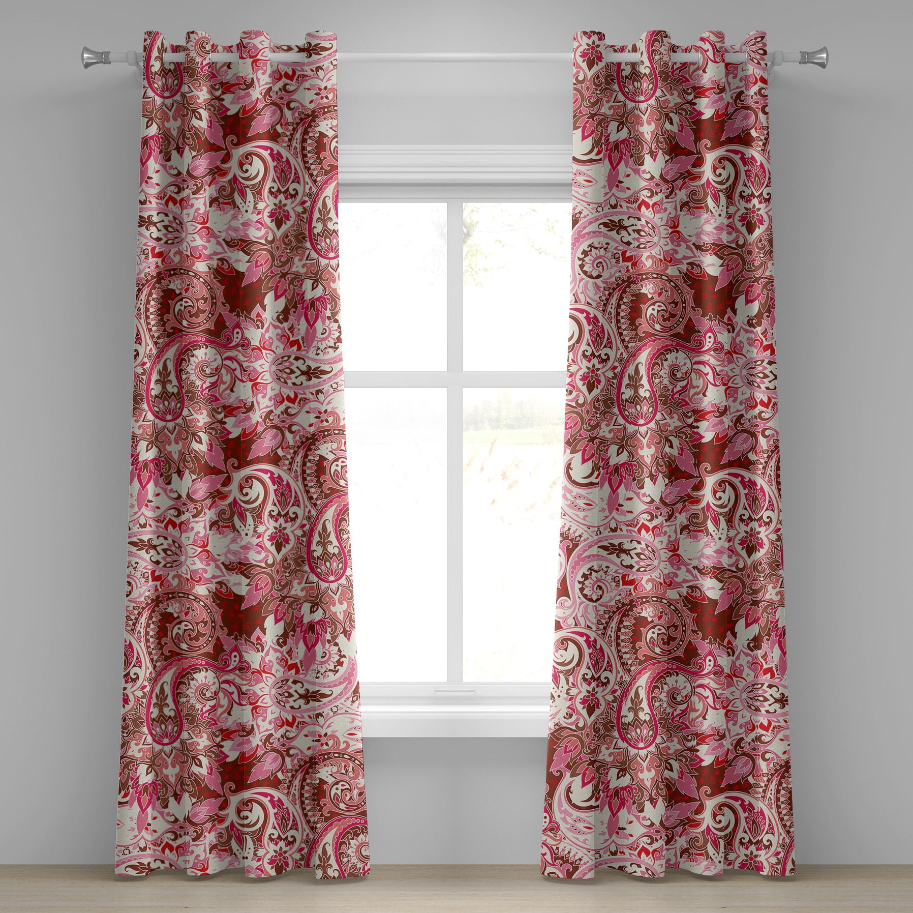 Ambesonne Paisley Grommet Curtain Modern Botany Flowers Print 50x120
