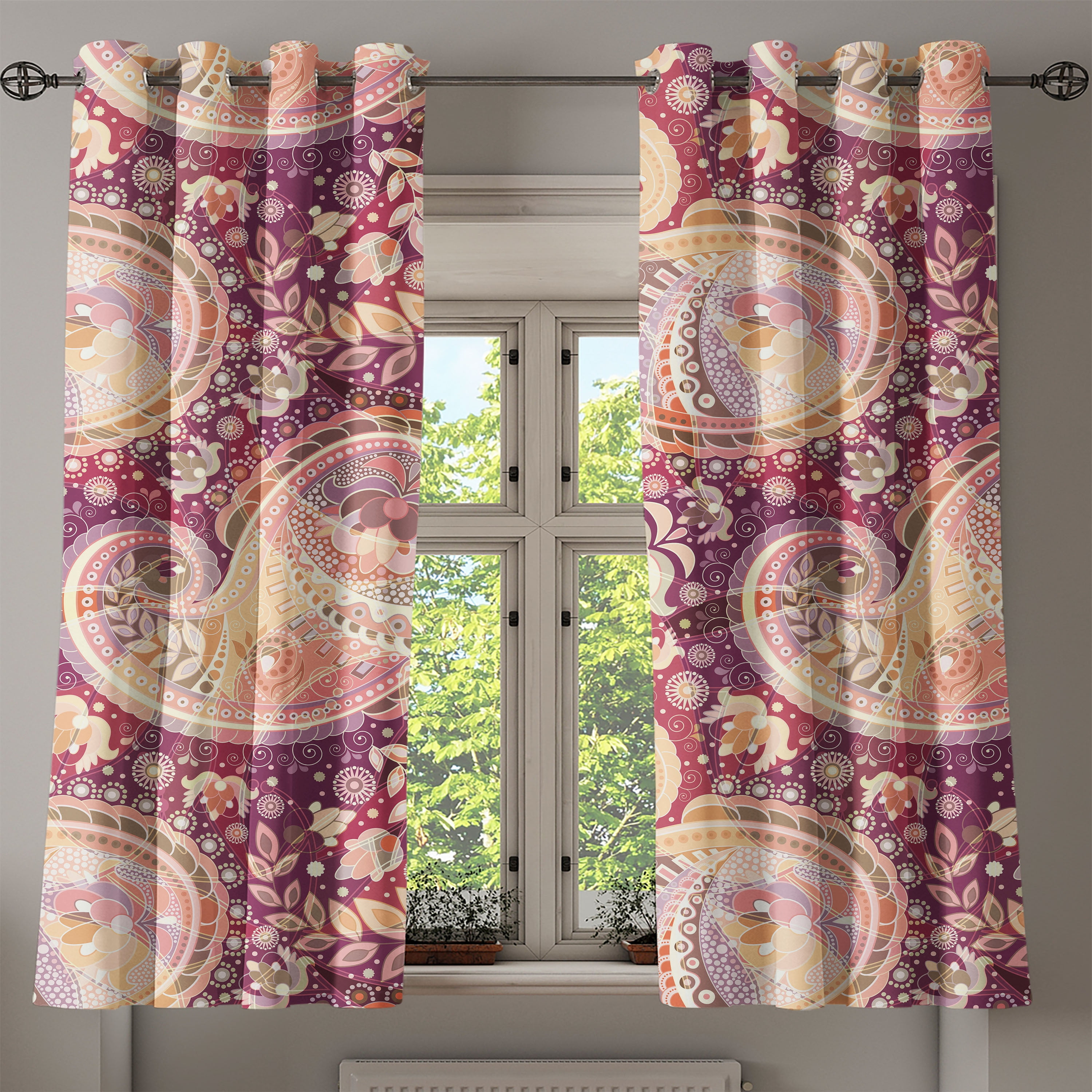 Ambesonne Paisley Grommet Curtain, Modern Leafy Floral Motif, 50"x63 ...