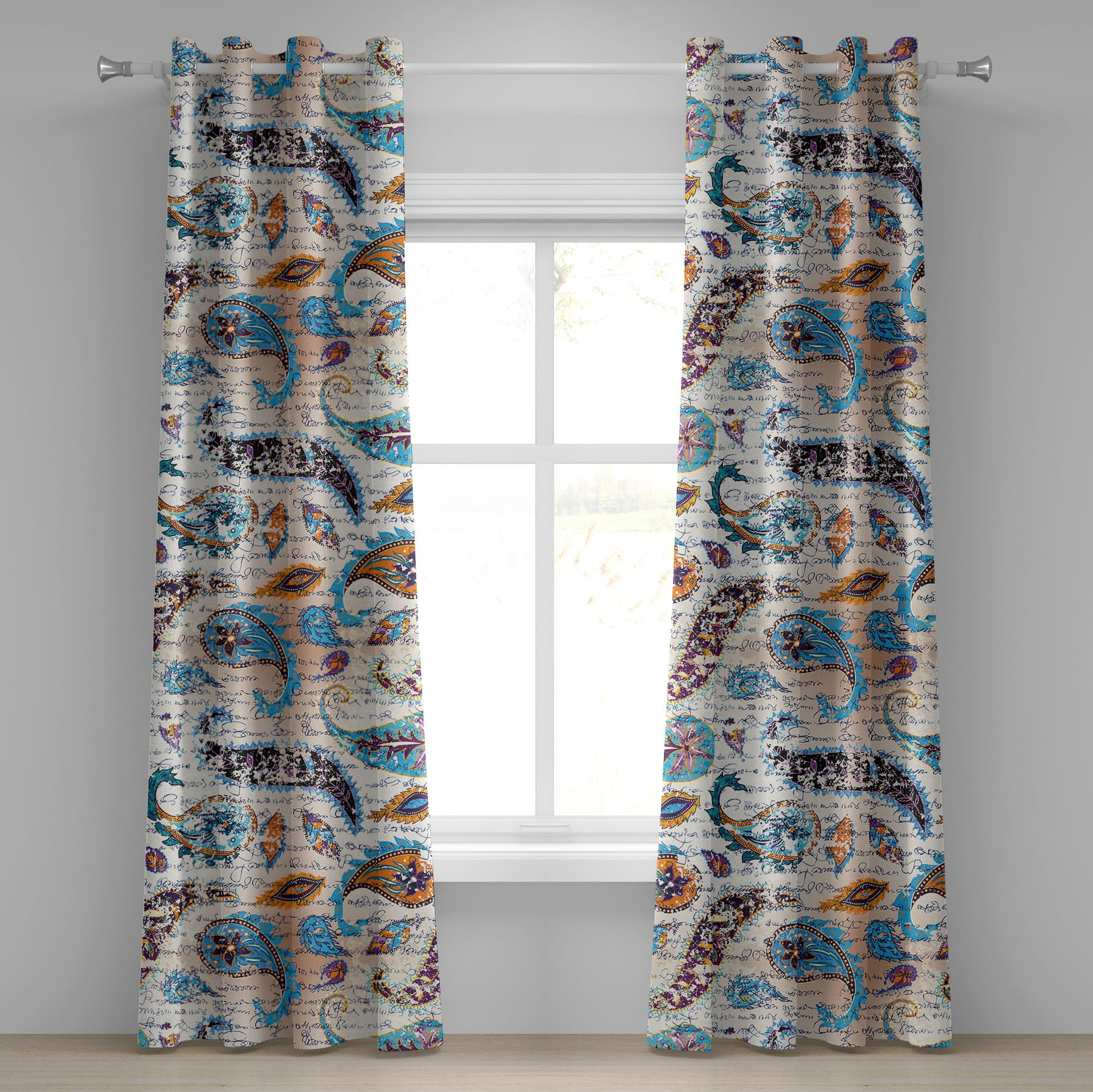 Ambesonne Paisley Grommet Curtain Romance Letter Floral Print 50x120