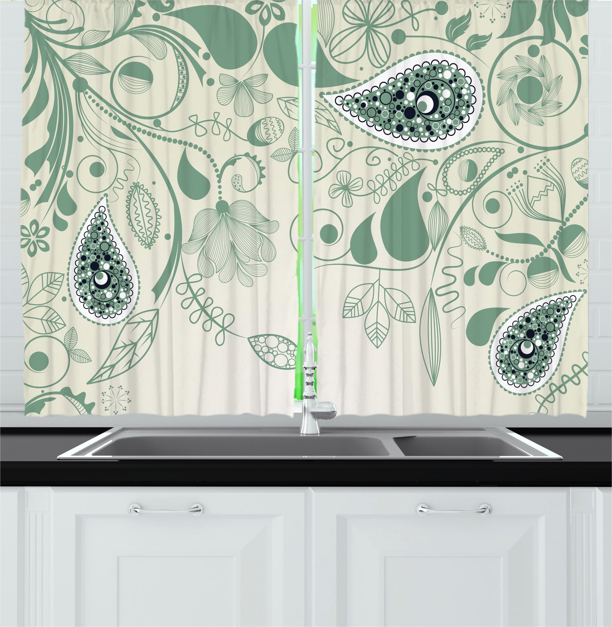 Ambesonne Paisley Kitchen Curtains, Floral Vintage Patterns, 55