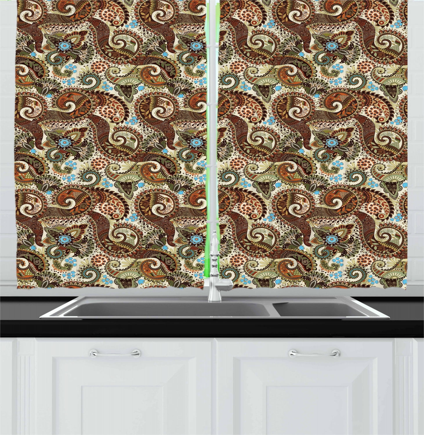 Ambesonne Paisley Kitchen Curtains, Persian Teardrop Motif, 55"x39 ...